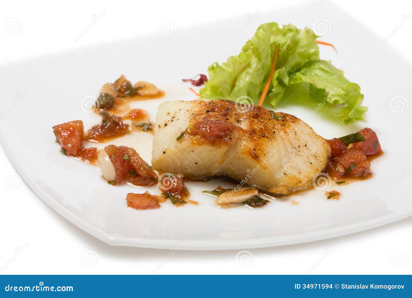 Alabote Grelhado Com Concasse Do Tomate. Foto de Stock - Imagem de ...
