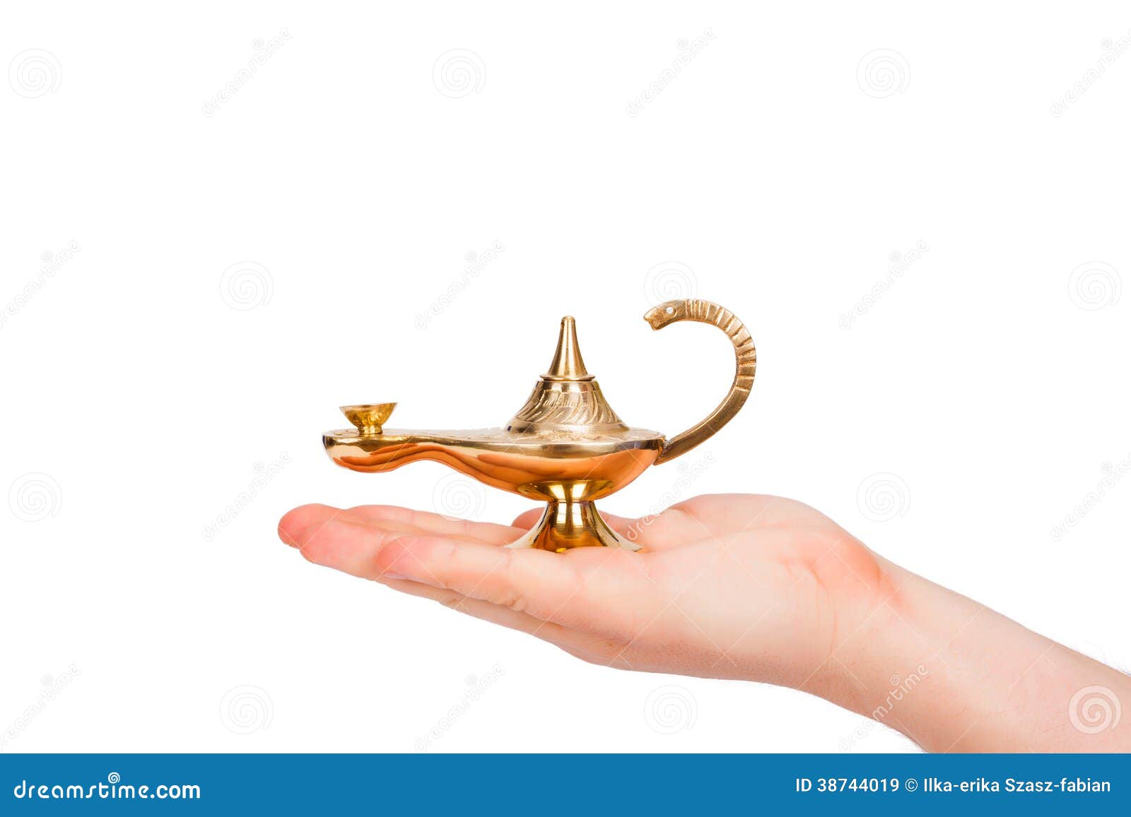 Aladdin lamp in hand stock image. Image of ghost, gold - 38744019
