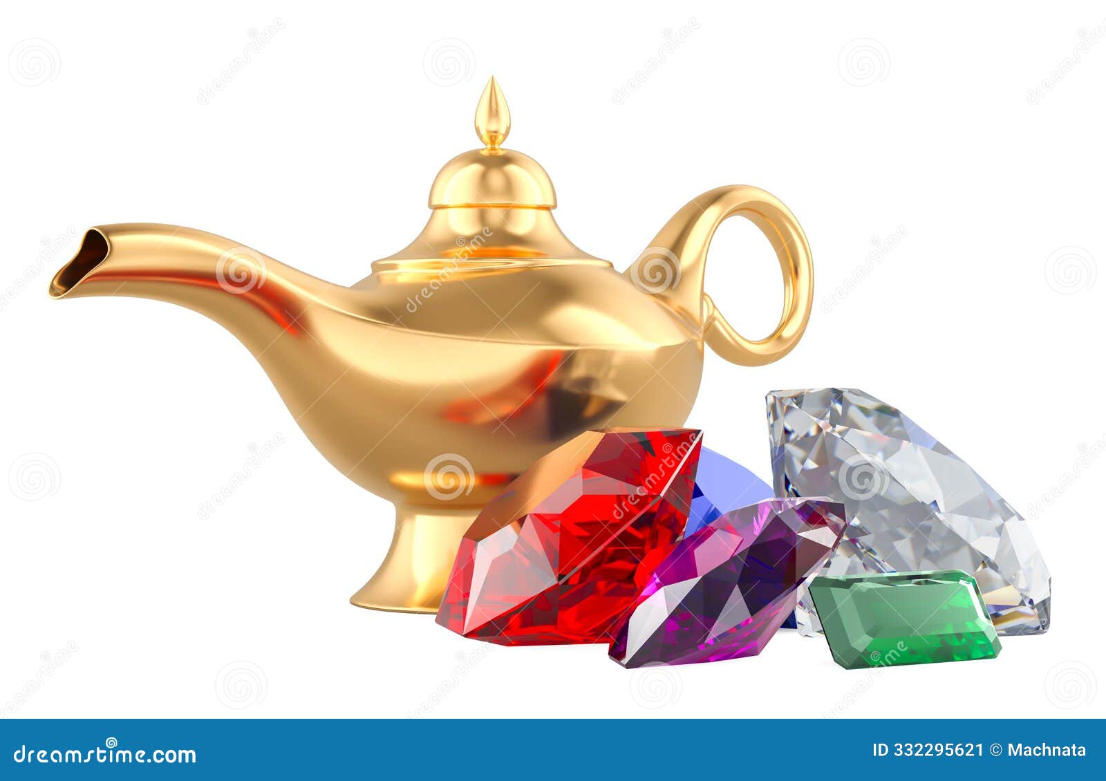 Aladdin Magic Lamp with Colorful Gemstones, 3D Rendering Stock ...