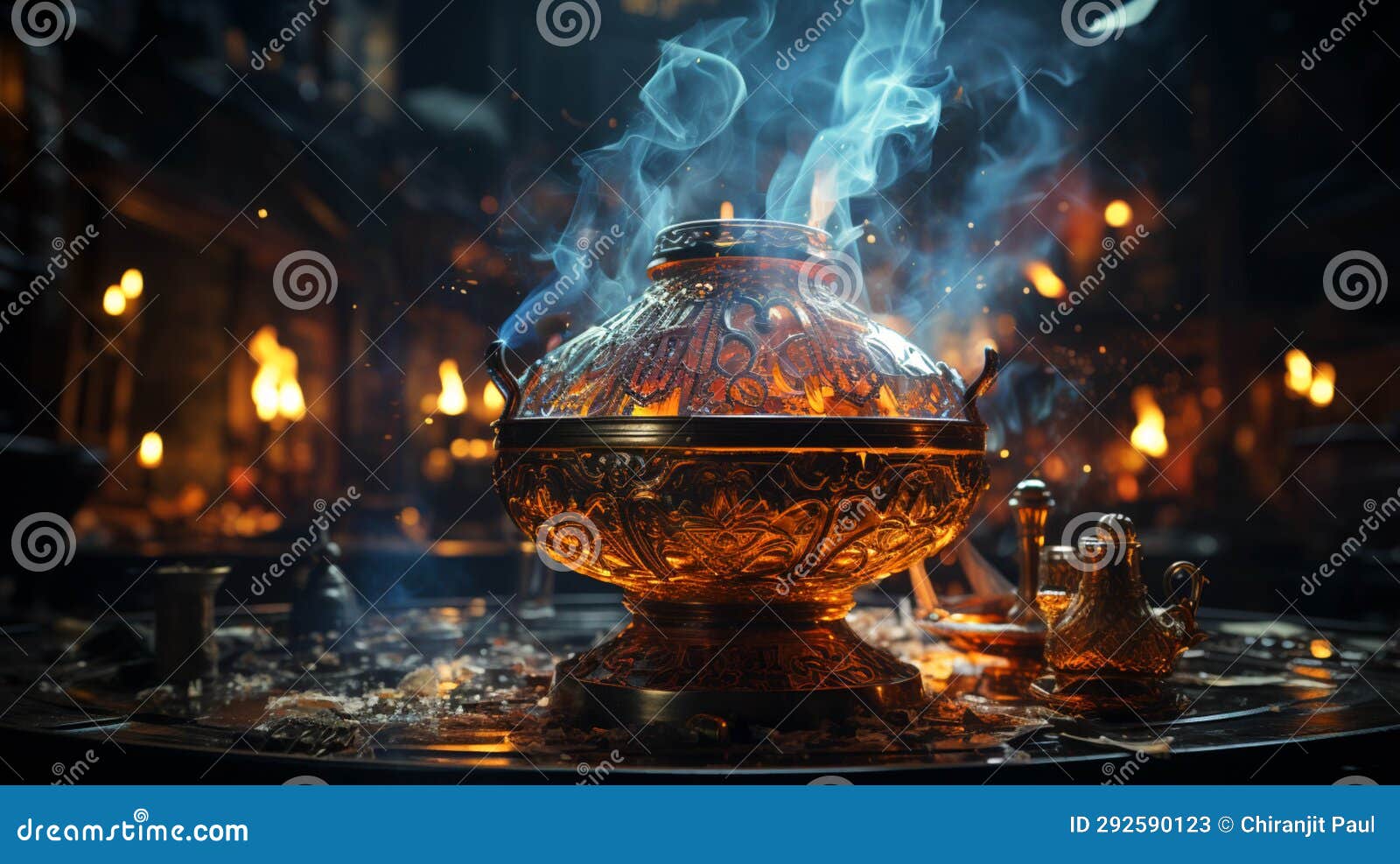 Aladdin Magic Lamp with Giant and Smoke Stock Image - Image of giant ...