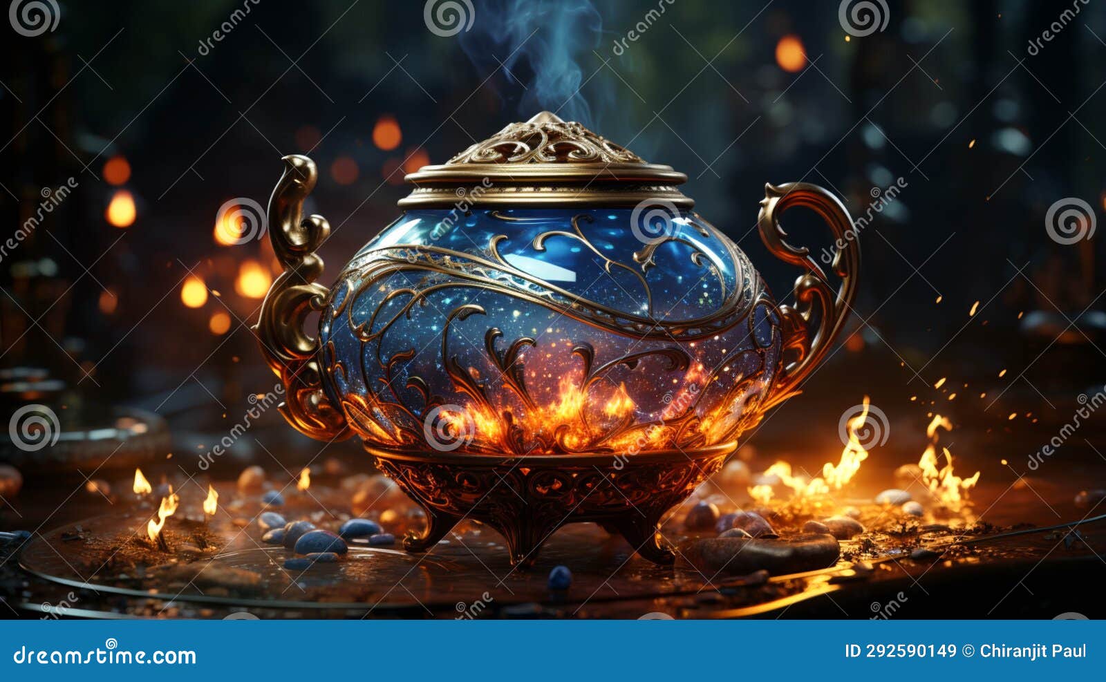 Aladdin Magic Lamp with Giant and Smoke Stock Image - Image of tale ...