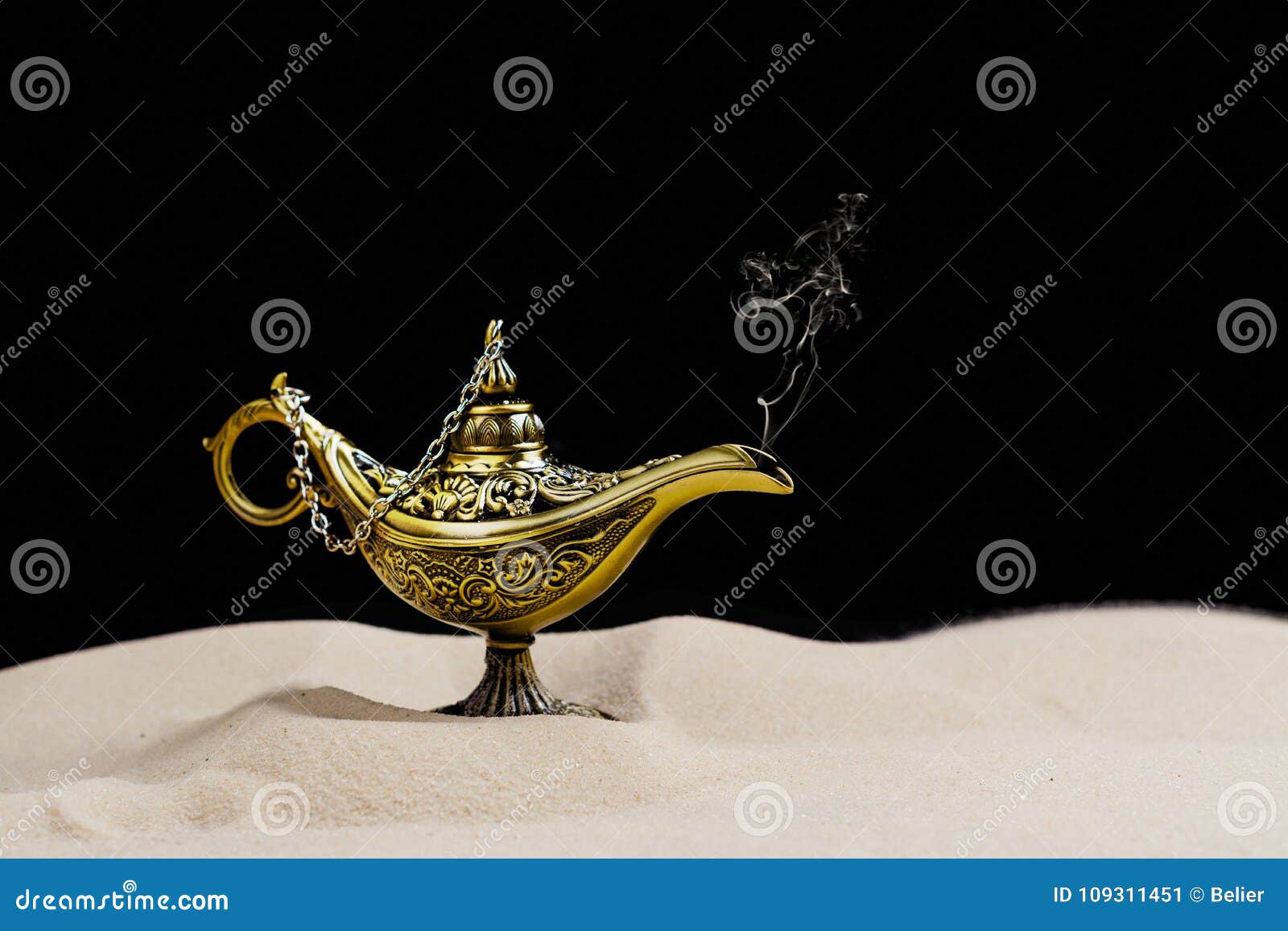 Aladdin Magic Lamp on the Sand Stock Image - Image of genie, luck ...