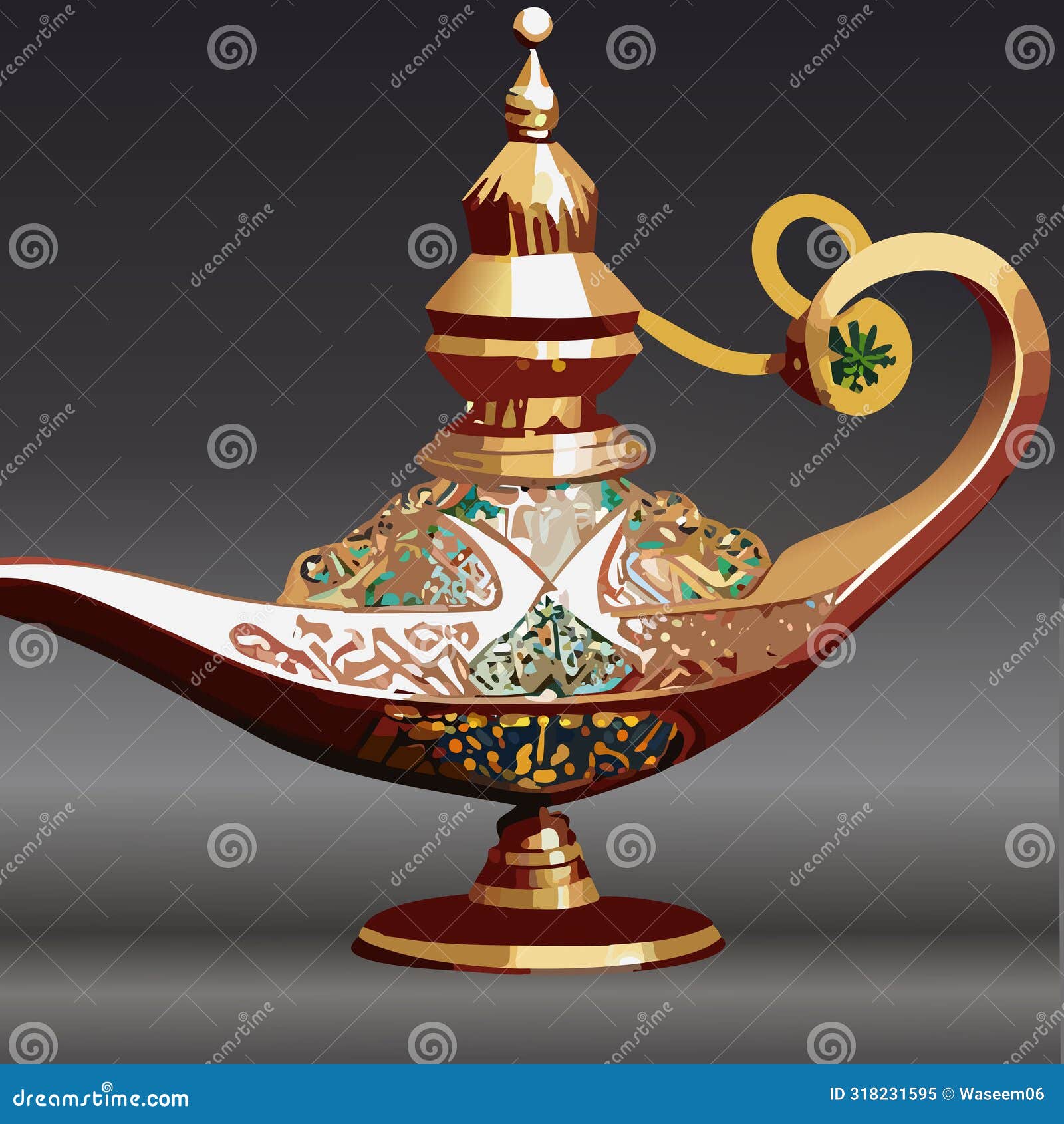 Aladdin Magic Lamp of Wishes with Arabic Pattern. Vector Illustration ...