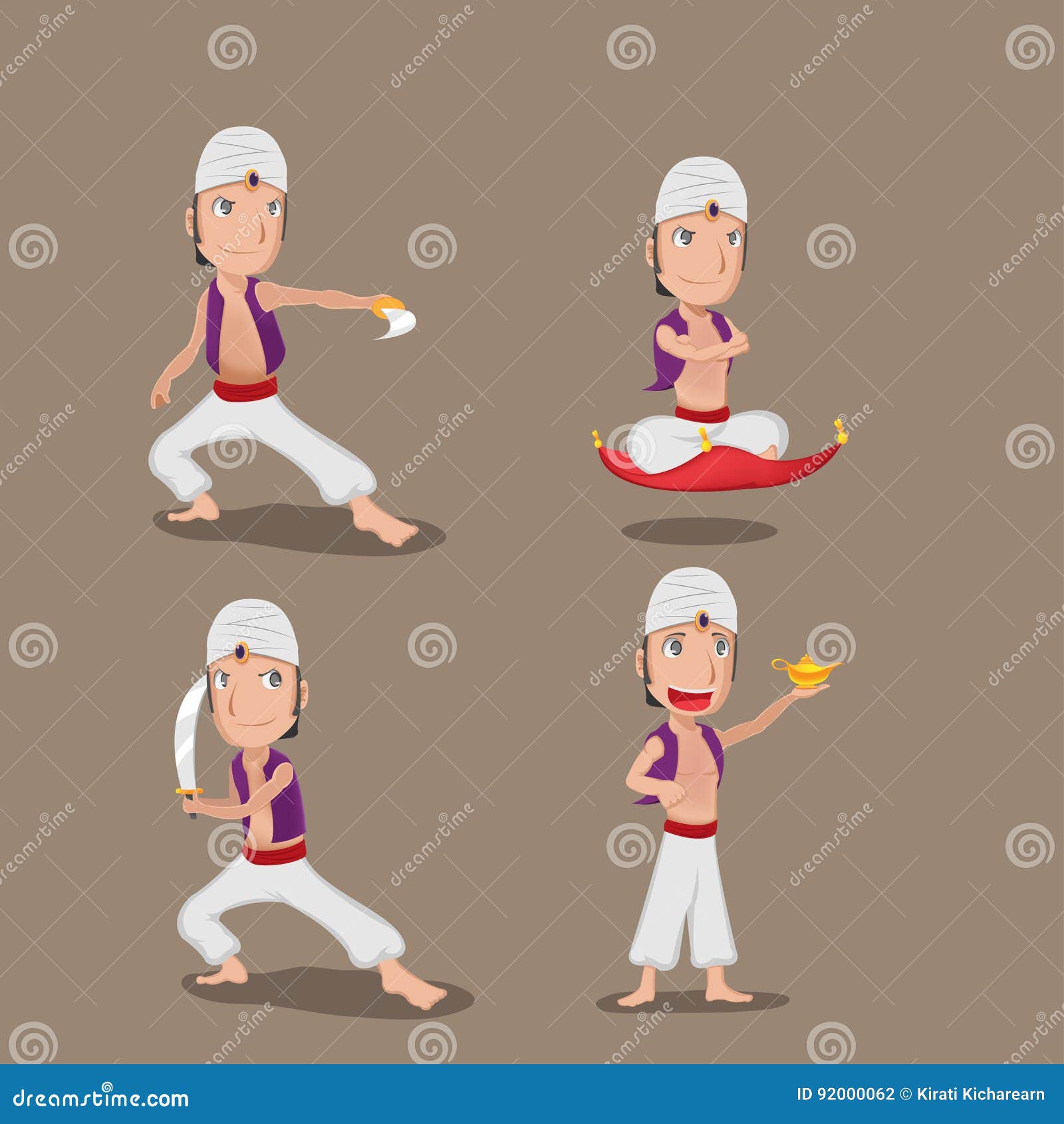 Aladdin Persian Character Cartoon Set Vector Stock Illustration ...