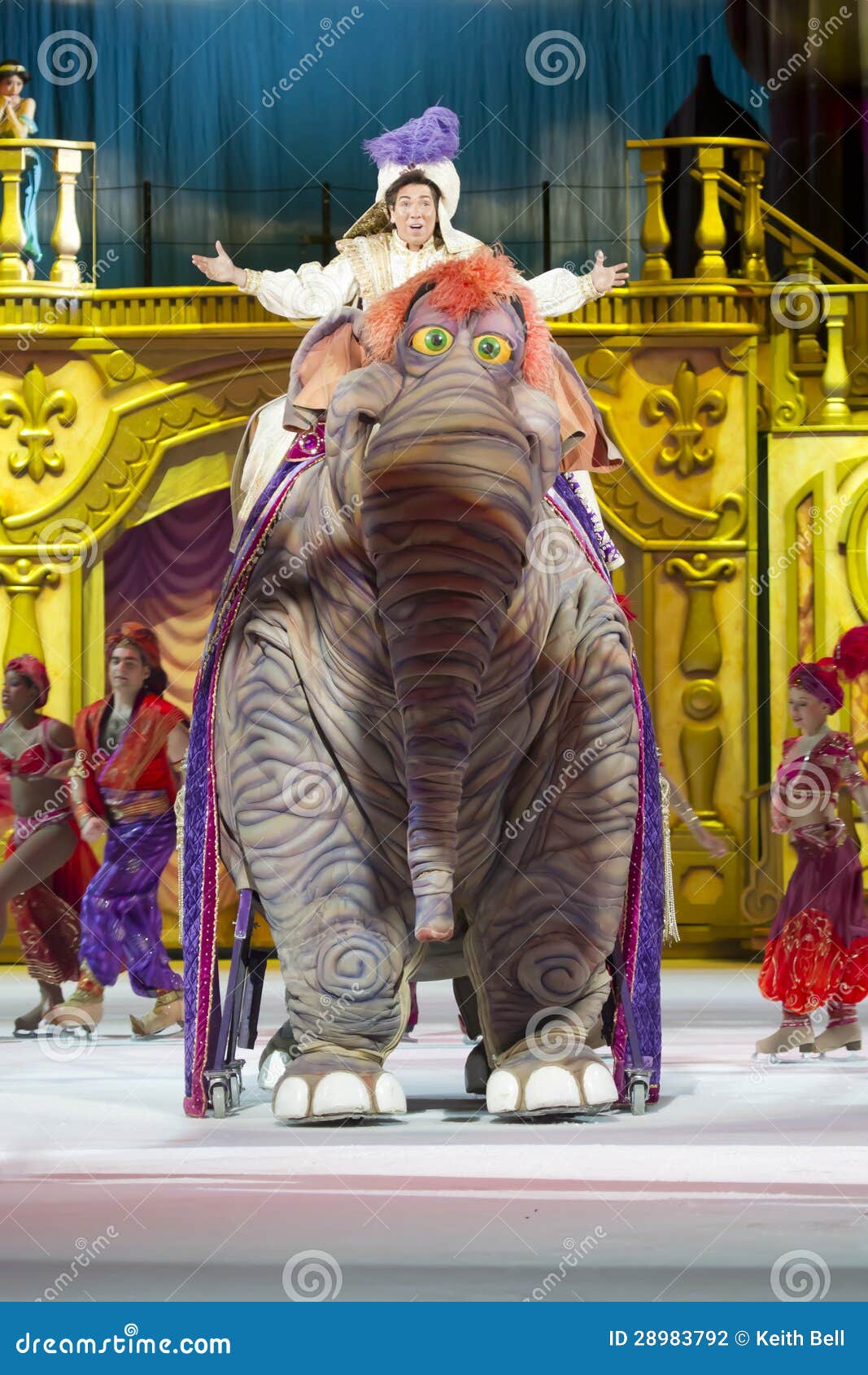 Aladdin Riding an Elephant with Colorful Skaters Editorial Photography ...