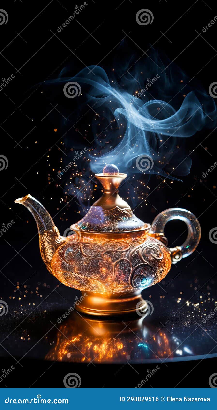 Aladdins Mysterious Lamp With Glowing Fire And Smoke On Magical ...