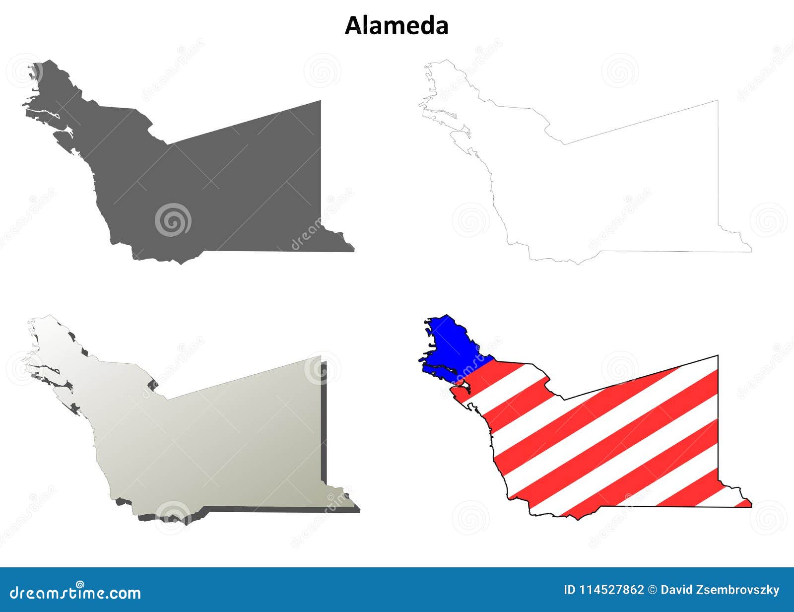Alameda County, California Outline Map Set Stock Vector - Illustration ...