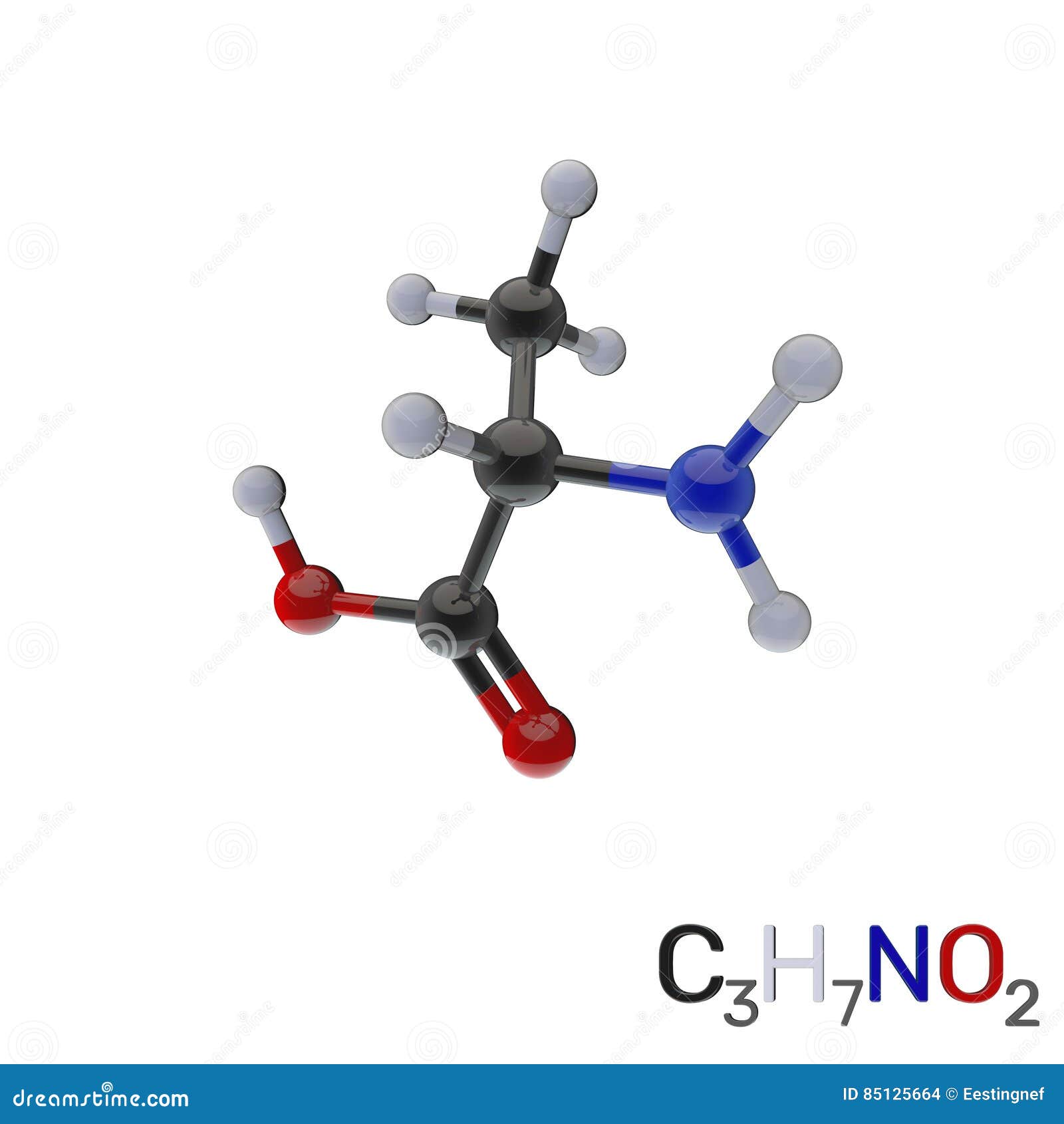 Alanine Model Molecule. Isolated on White Background. 3D Rendering ...