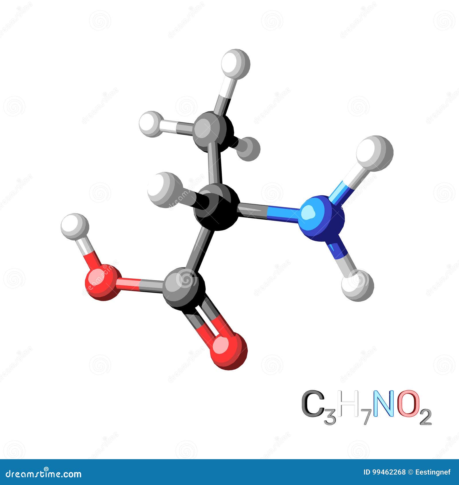 Alanine Model Molecule. Isolated on White Background Stock Illustration ...