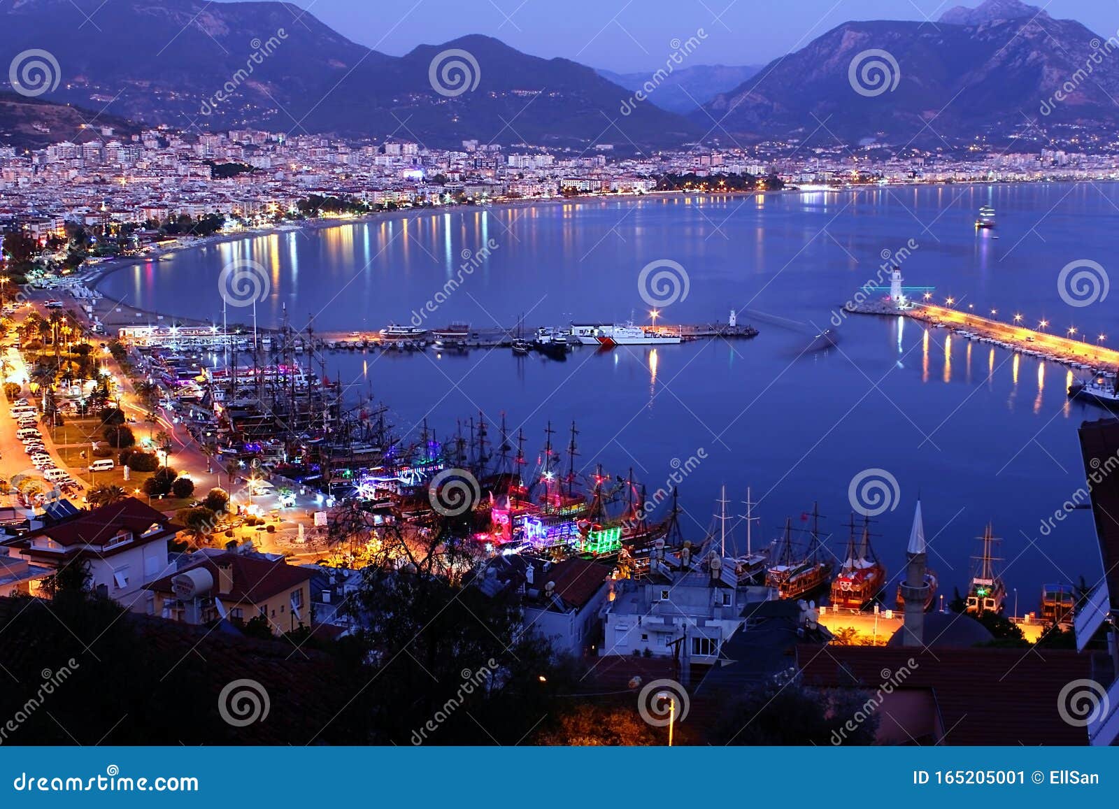 Alanya Harbour Turkey at Night Stock Image - Image of landscape, beach ...