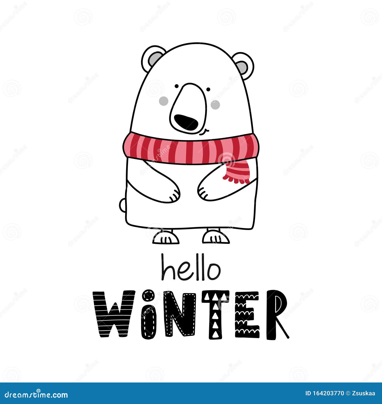 Hello Winter - Cute Polar Bear Design Stock Vector - Illustration of ...