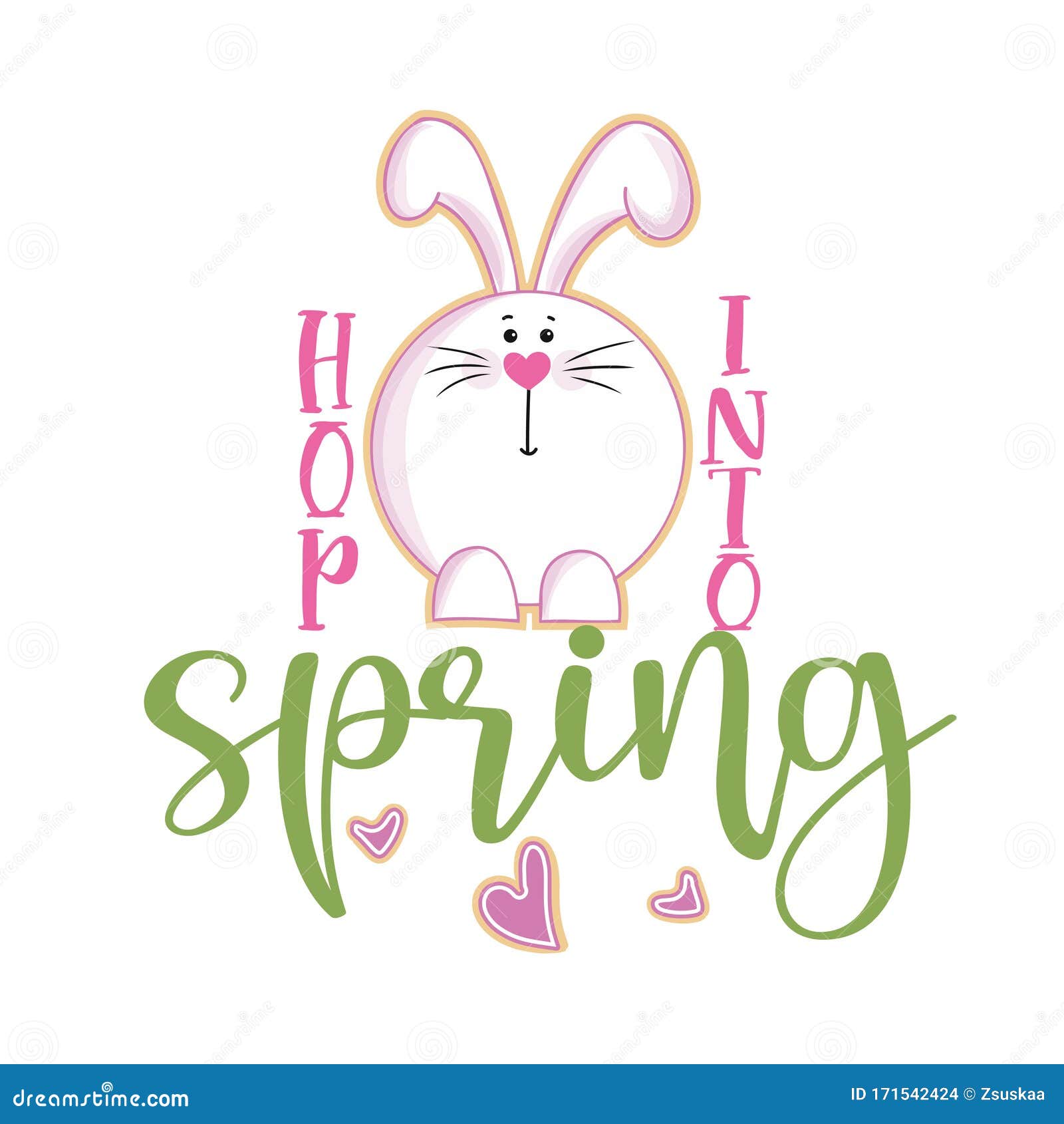 Hop into Spring - Cute Bunny Saying. Stock Vector - Illustration of ...