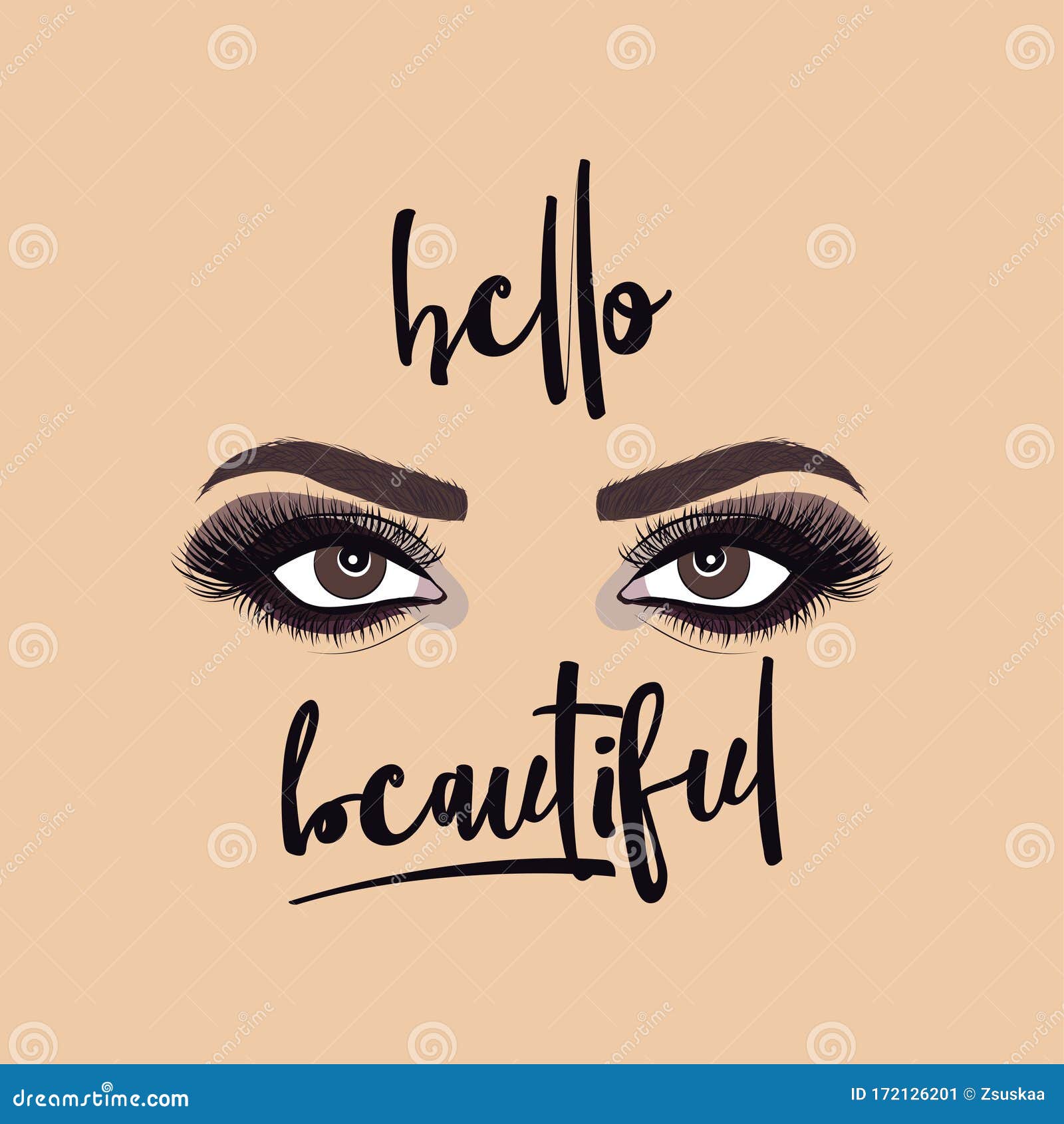 Hello Beautiful - Beautiful Makeup Illustration with Woman`s Eyes ...
