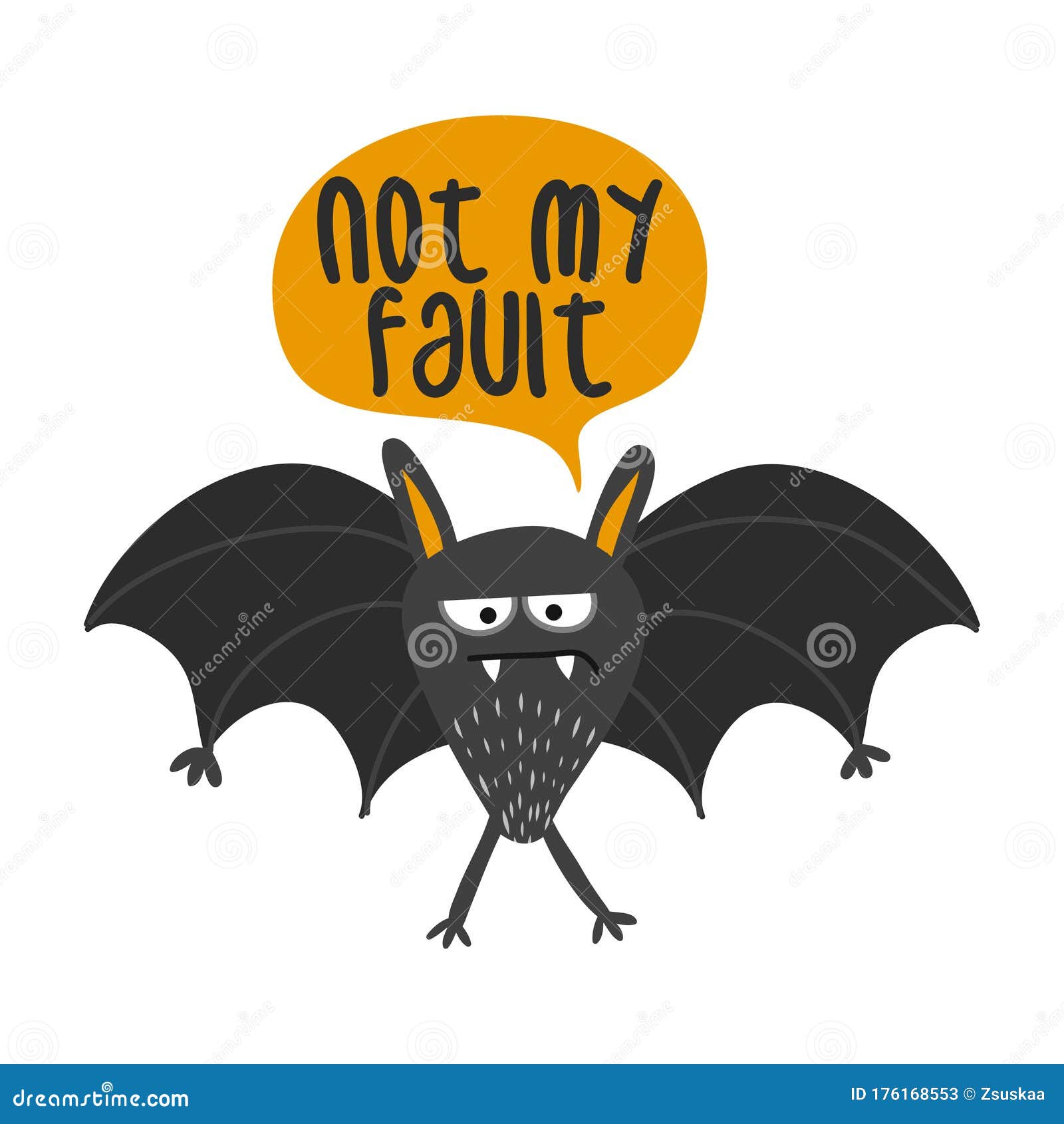 Not My Fault - Cute Sad Bat Illustration Awareness Lettering Phrase ...