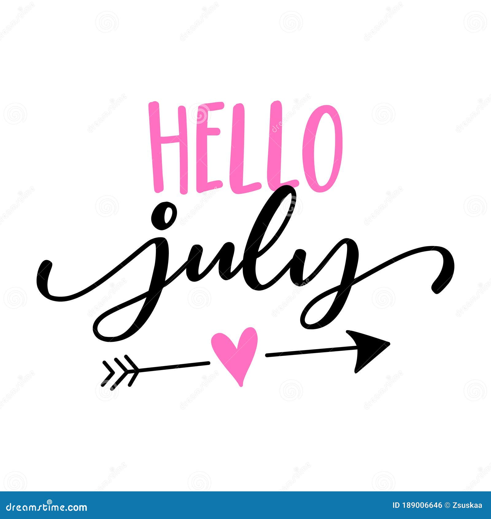 Hello July - Hand Drawn Summer Lettering Card Stock Vector ...
