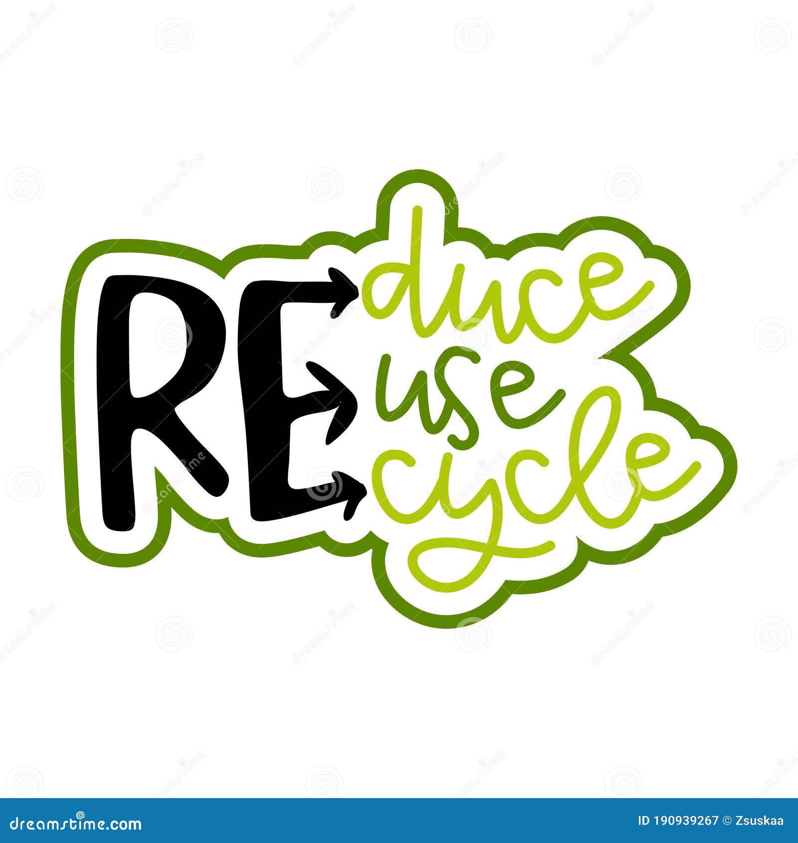 Reduce Reuse Recycle - Handwritten Label. Stock Vector - Illustration ...