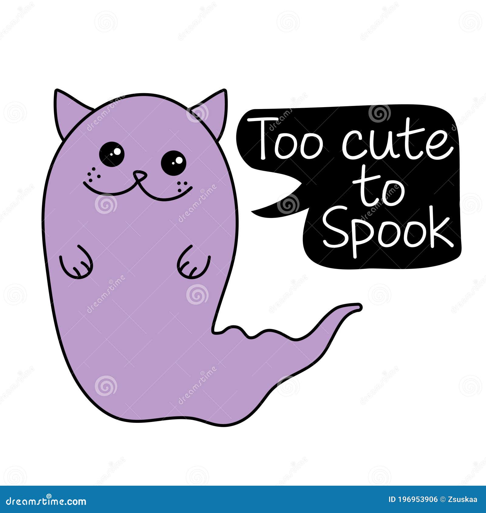 Too Cute To Spook - Funny Quote Design with Cute Purple Cat Ghost Stock ...