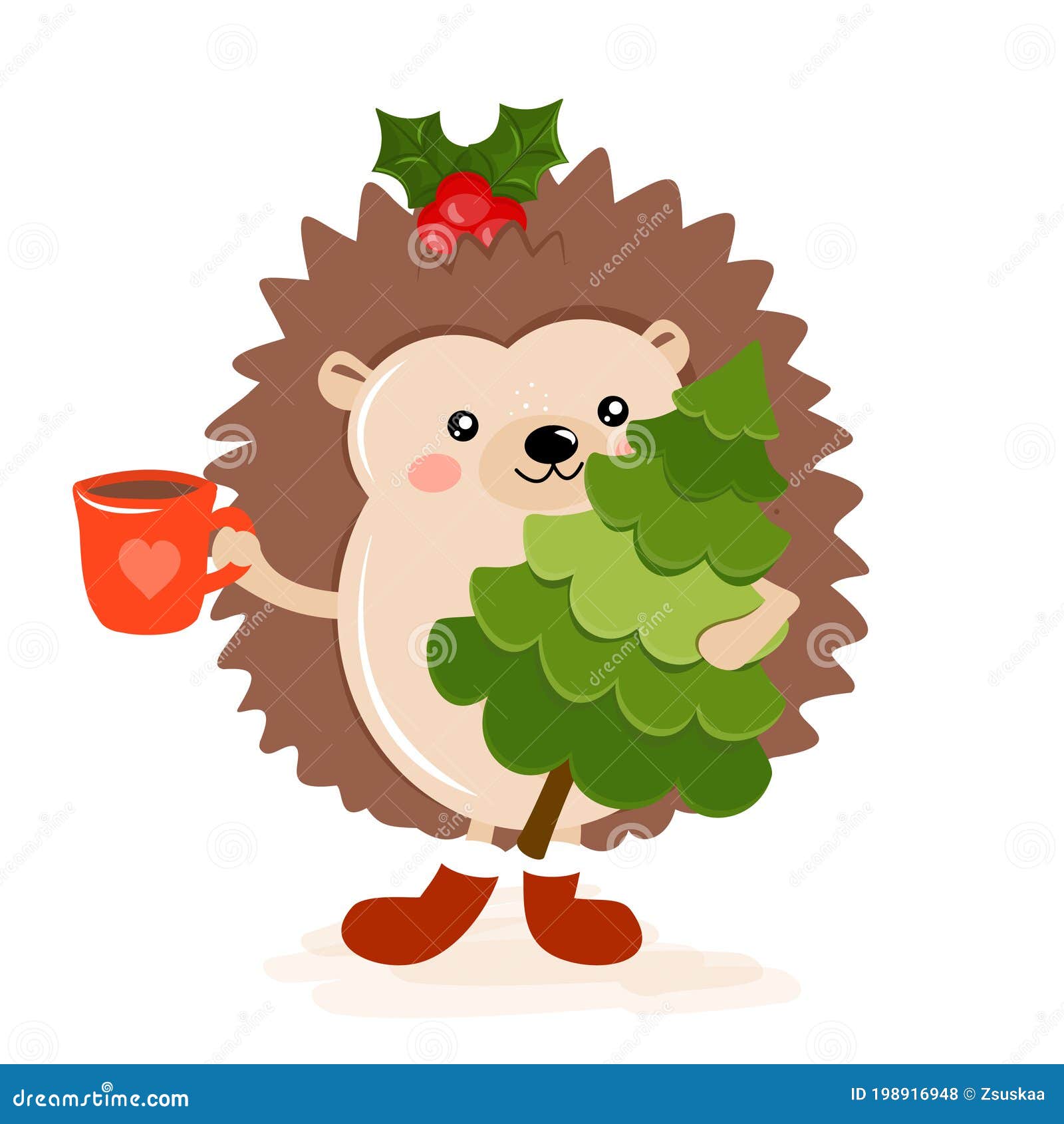 Adorable Hedgehog in Winter. Hand Drawn Vector Hedgehog Illustration ...