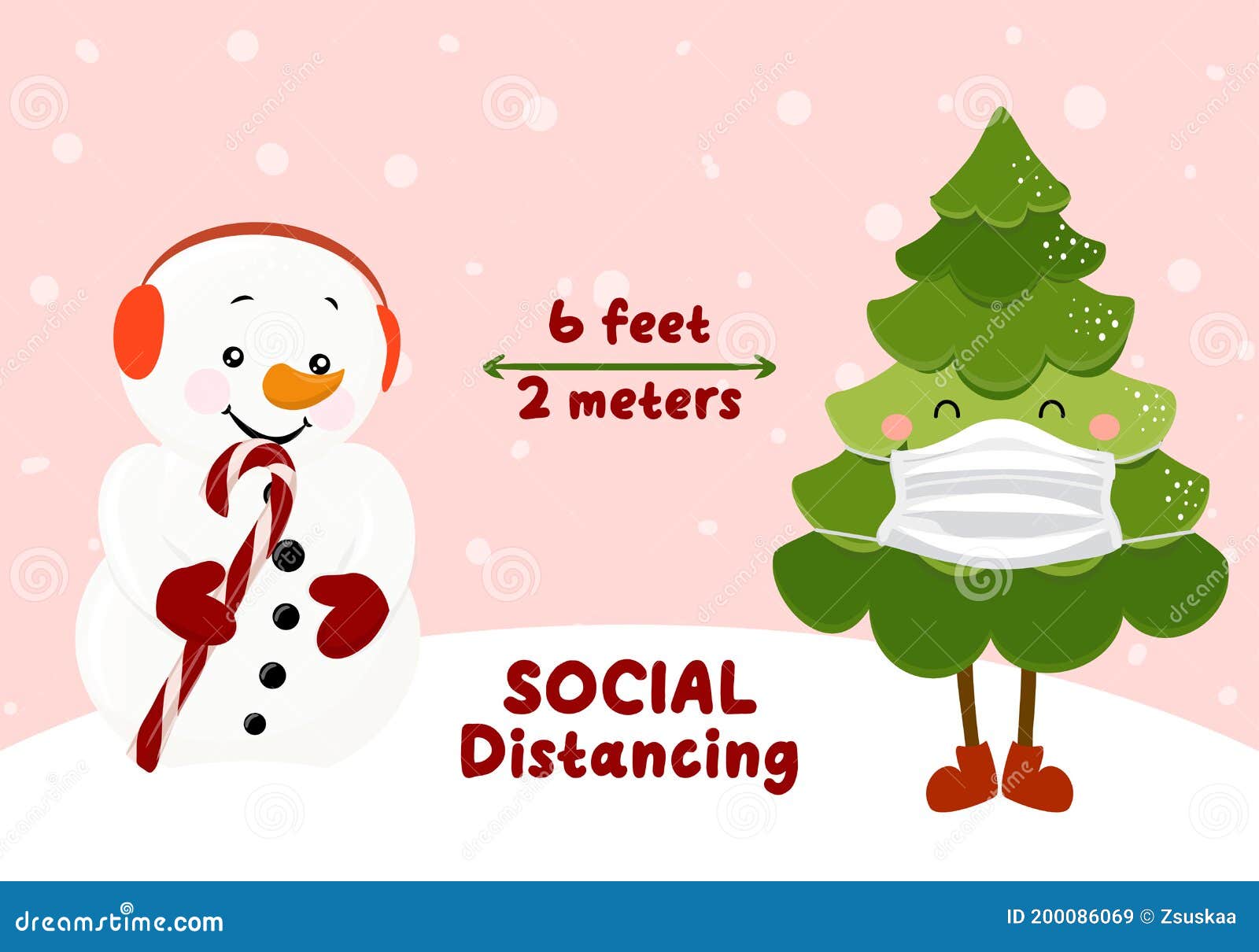 Social Distancing 6 Feet Away with Snowman with Candy Cane and ...