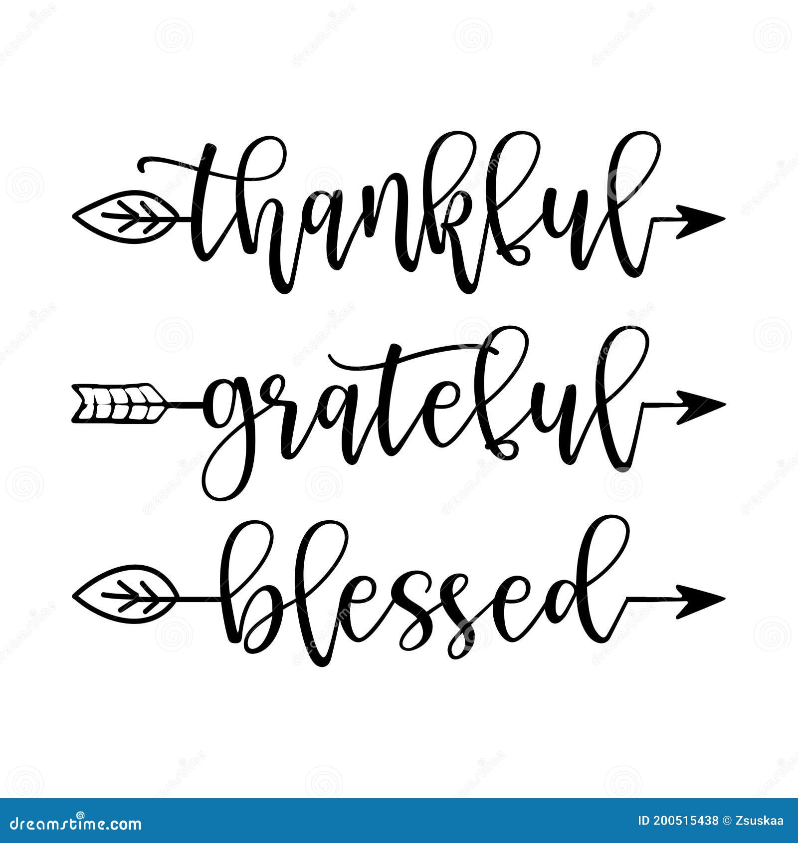 Thankful Grateful Blessed - Inspirational Thanksgiving Day Handwritten Quote Stock Vector ...