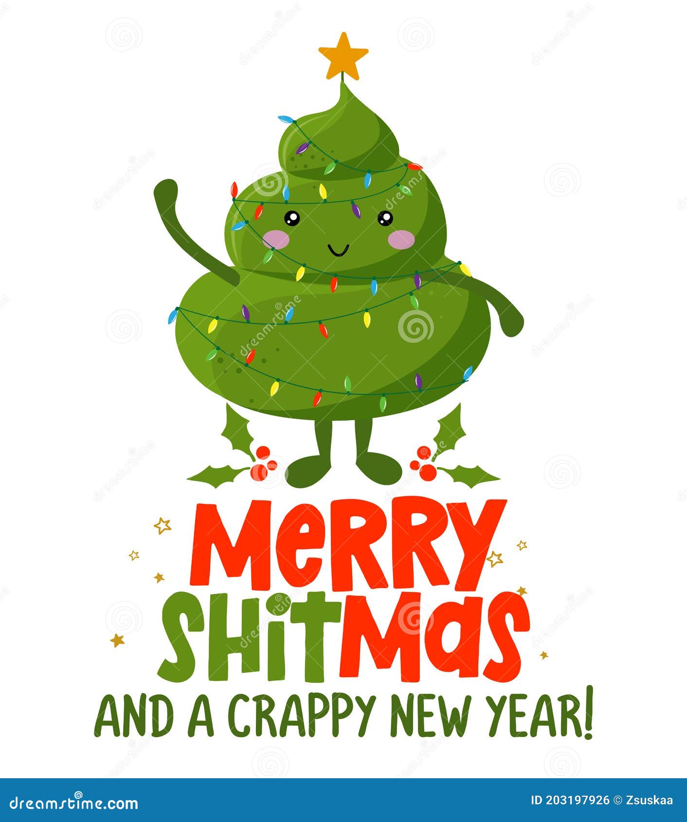 Eat, Poop And Be Merry - Cute Smiling Happy Poop In Holly Christmas Hat ...