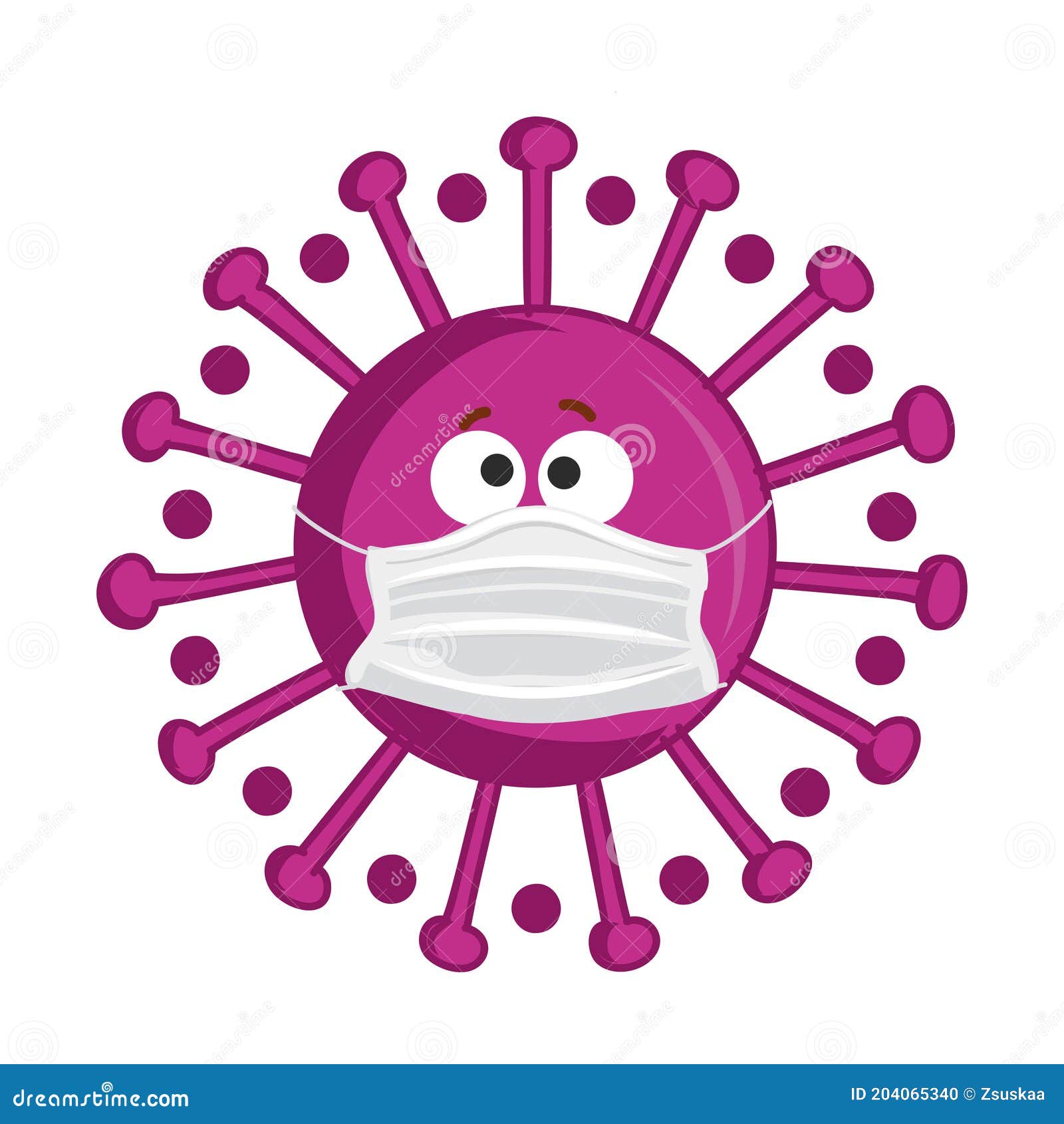Covid-19 Germ in Face Mask - Hand Drawn Cute Virus or Bacterium ...