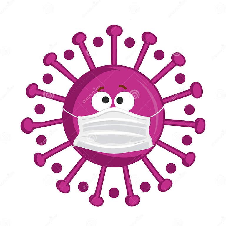 Covid-19 Germ in Face Mask - Hand Drawn Cute Virus or Bacterium ...
