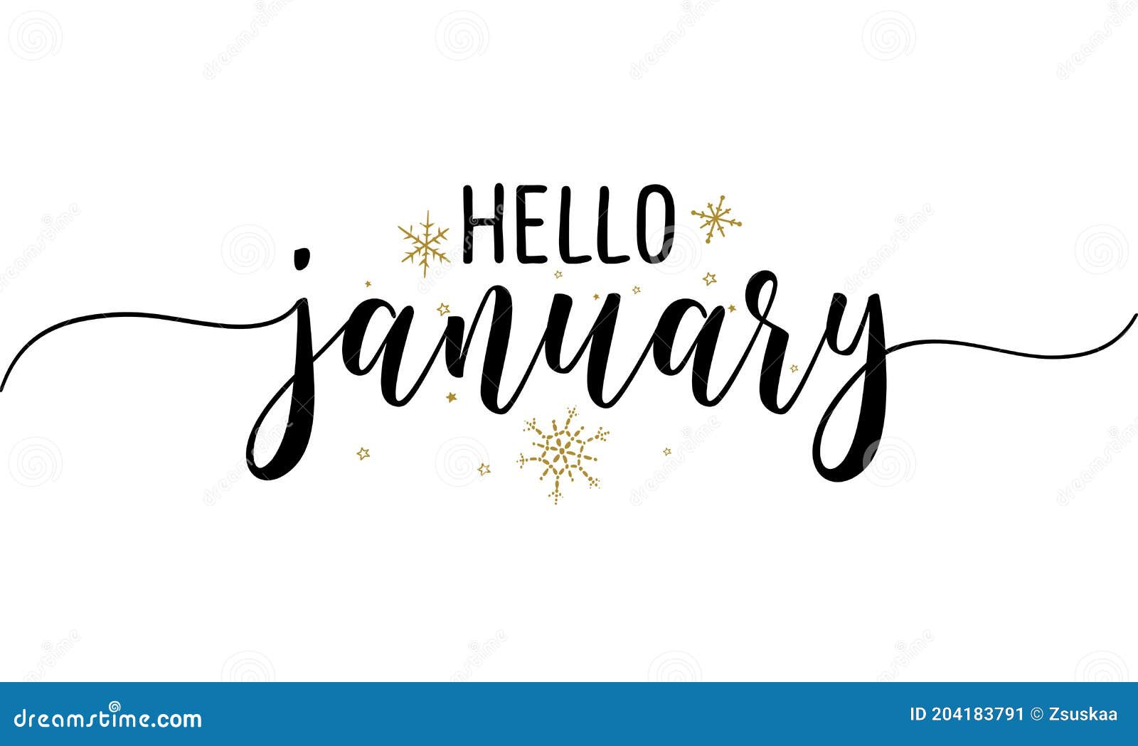 Hello January Greeting With Orange Watercolor Background Royalty-Free ...