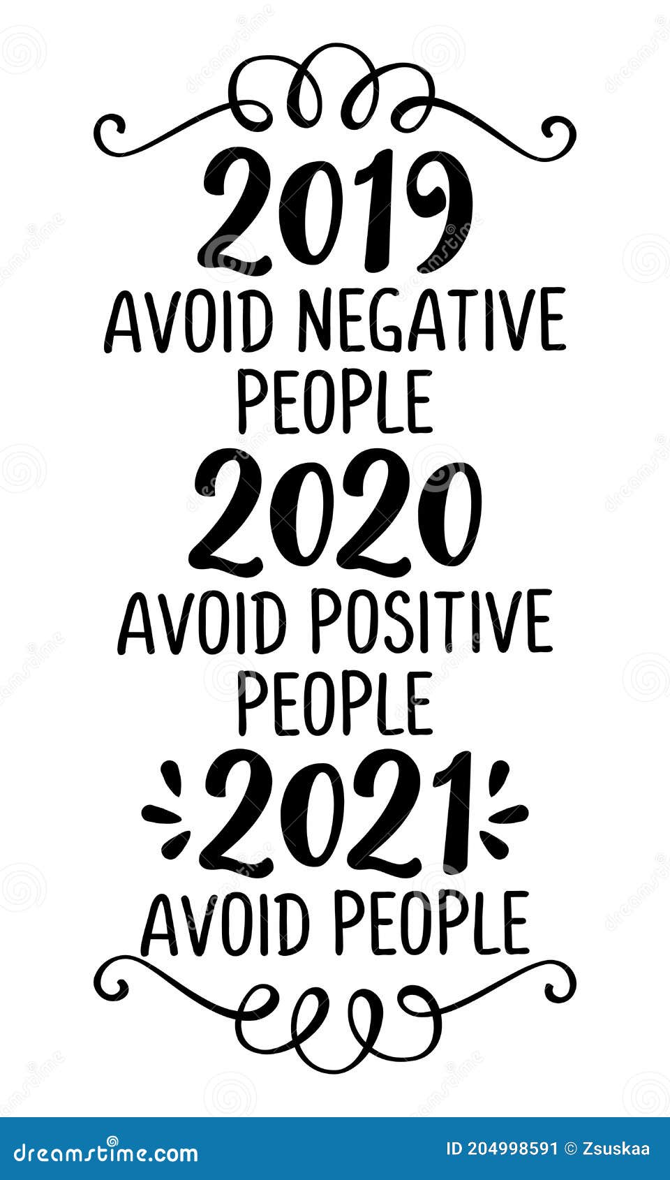 2019: Avoid Negative People, 2020: Avoid Postitibe People, 2021: Avoid ...