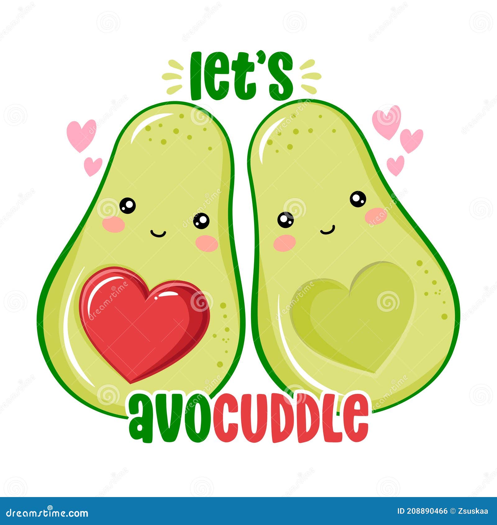 Let`s Avo Cuddle - Cute Hand Drawn Avocado Couple Illustration Kawaii ...