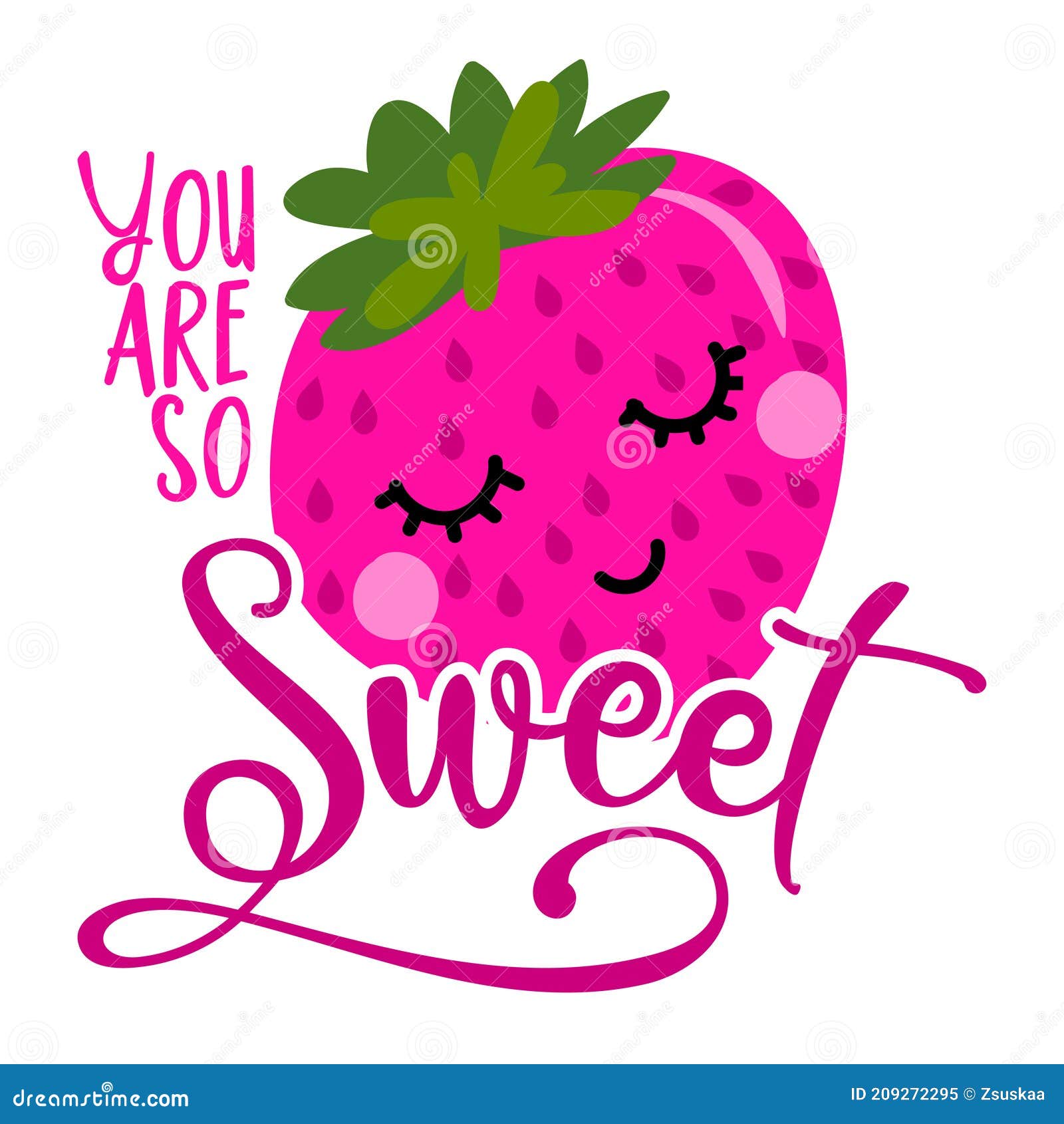 Cute Strawberry Fruit Illustration On Pink Background. Hand Drawn ...