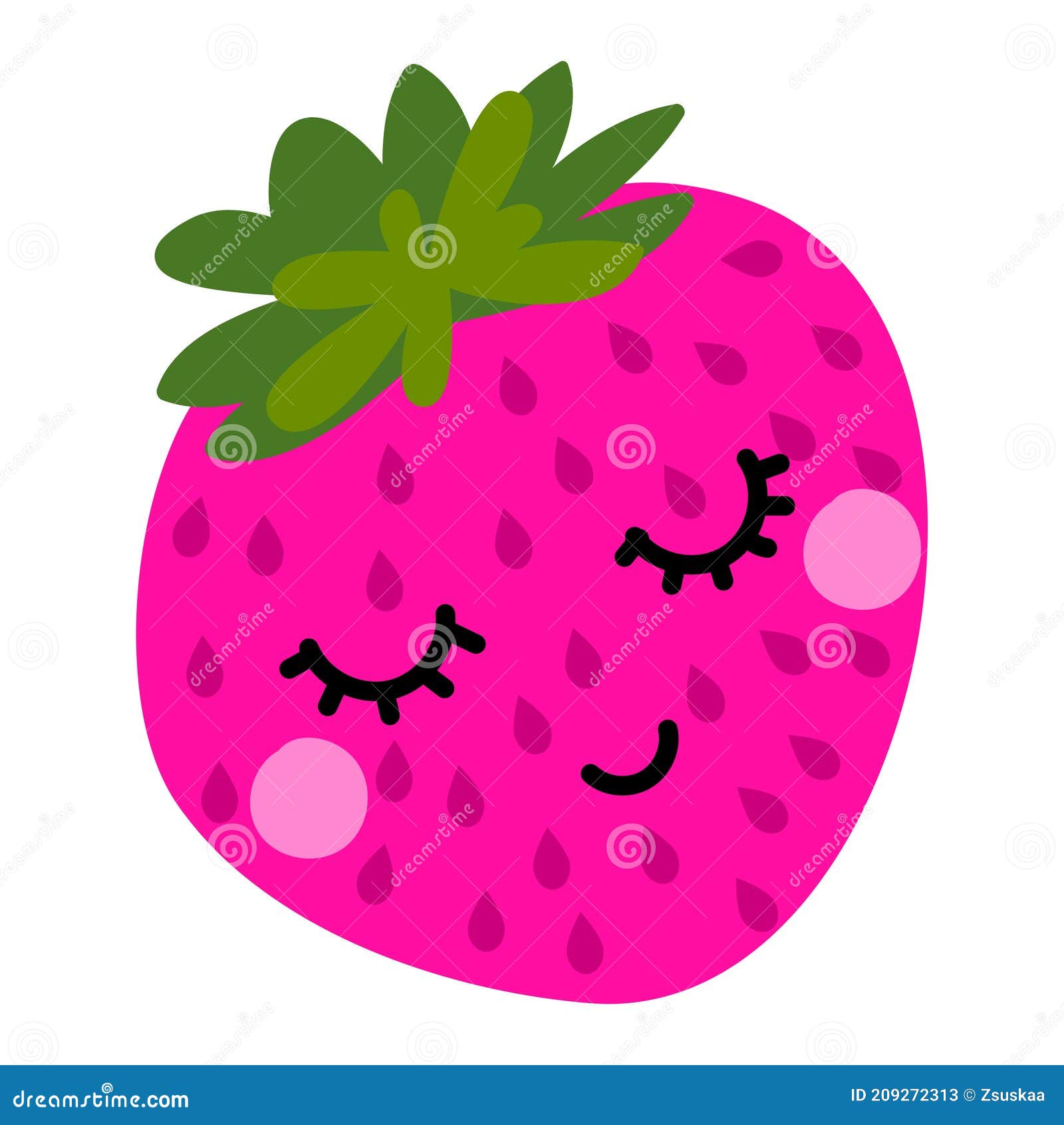 Cute Strawberry Fruit Illustration On Pink Background. Hand Drawn ...