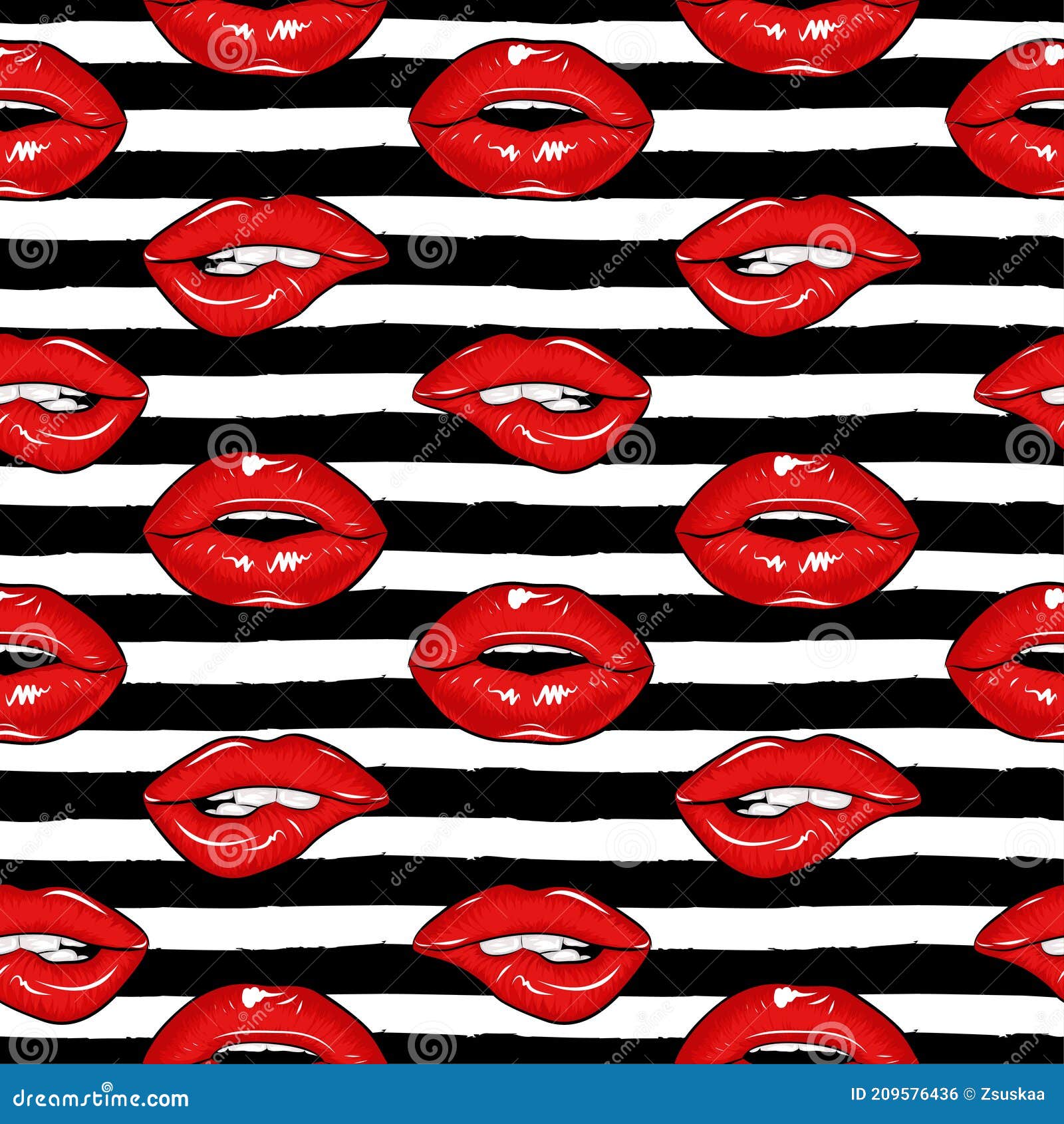 Vector Seamless Pattern with Beautiful Woman with Red Lips Stock Vector ...