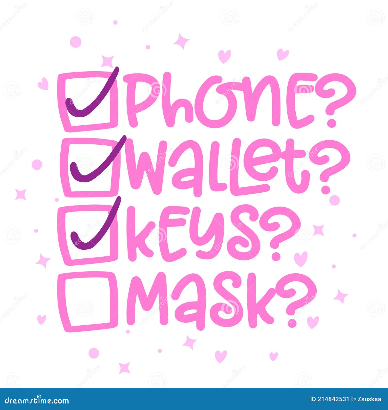 Corinavirus Checklist: Phone Wallet Keys Tick, Mask Stock Vector ...