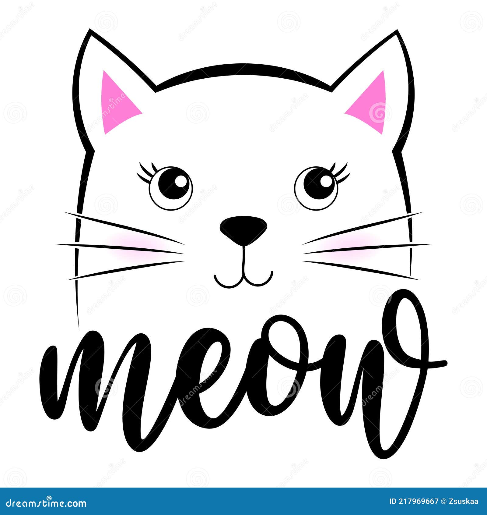 Meow - Cute Kitty Drawing with Meow Word. Funny Calligraphy for Summer ...