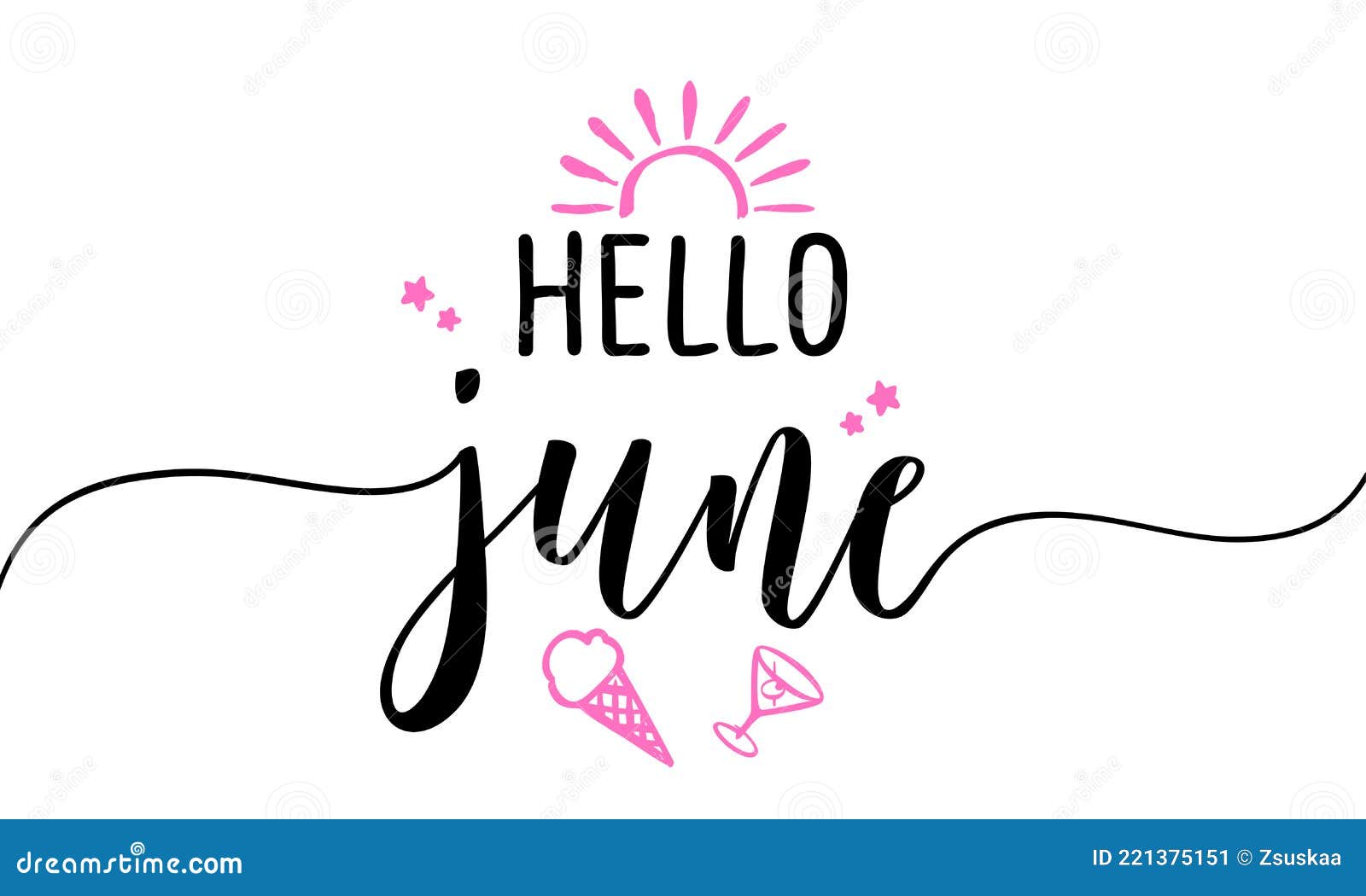 Hello June Letters On Blurred Sky Background. Vector Illustration ...