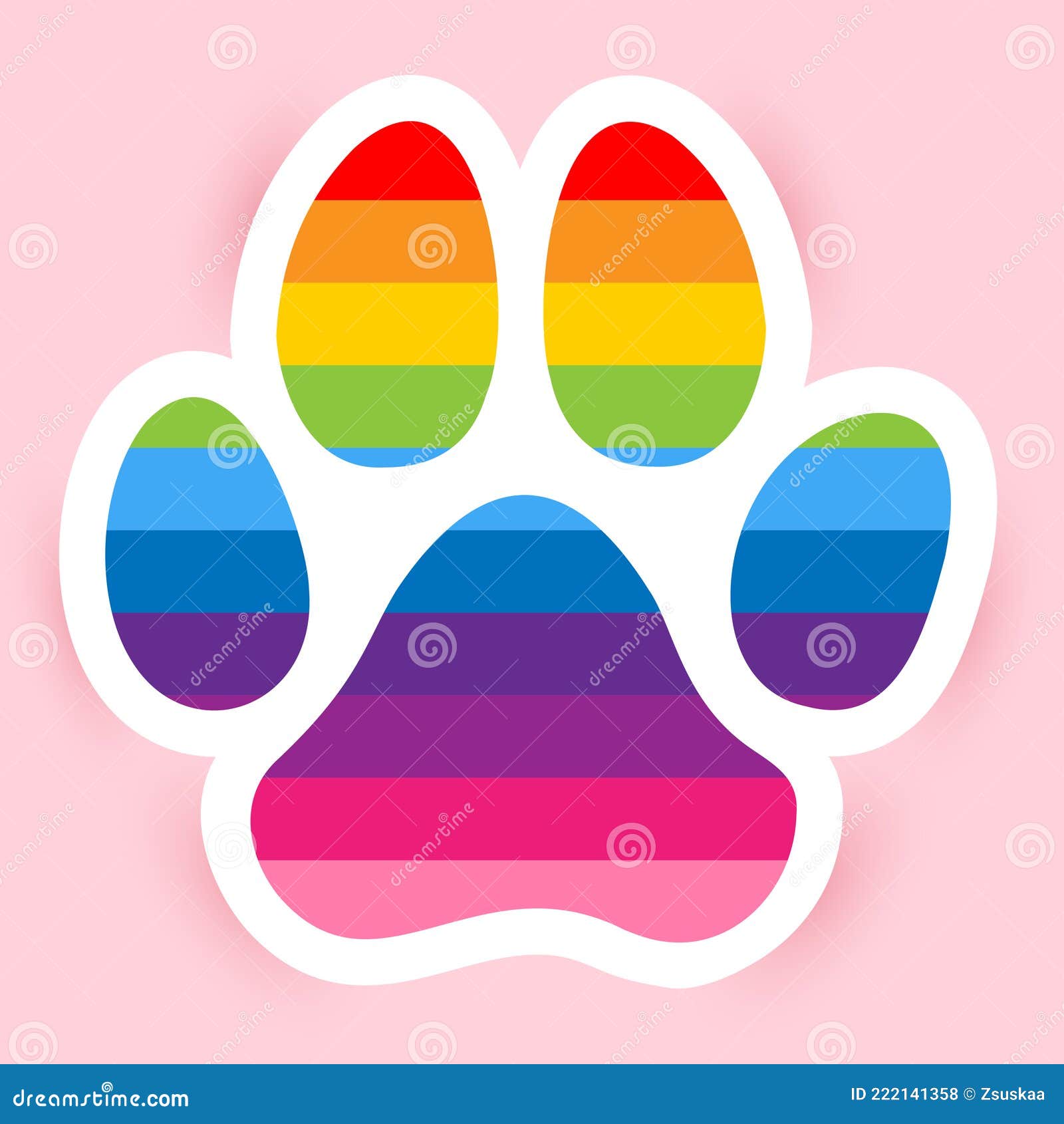 Dog Paw with Pride Rainbow Flag - Handwritten Vector Paw Shape ...