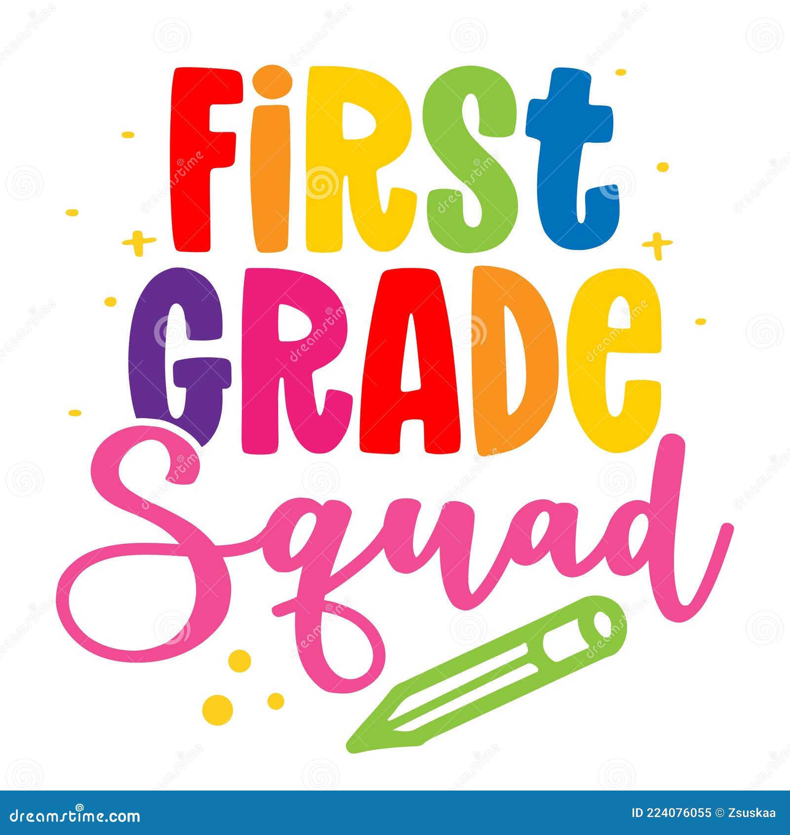 First Grade Squad - Colorful Typography Design. Cartoon Vector ...