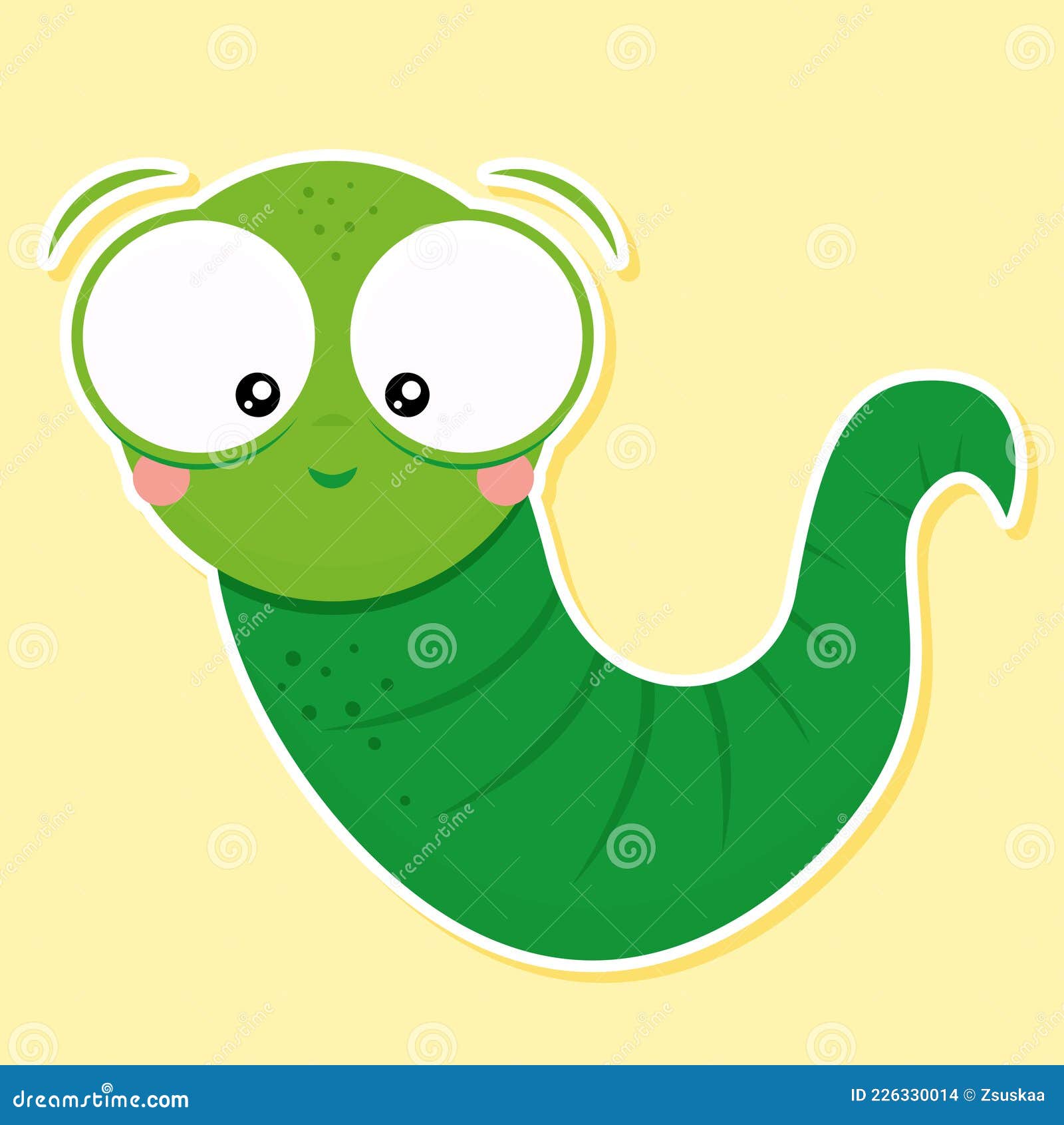 Cute Green Worm Isolated. Back To School Character Smart Catterpillar ...