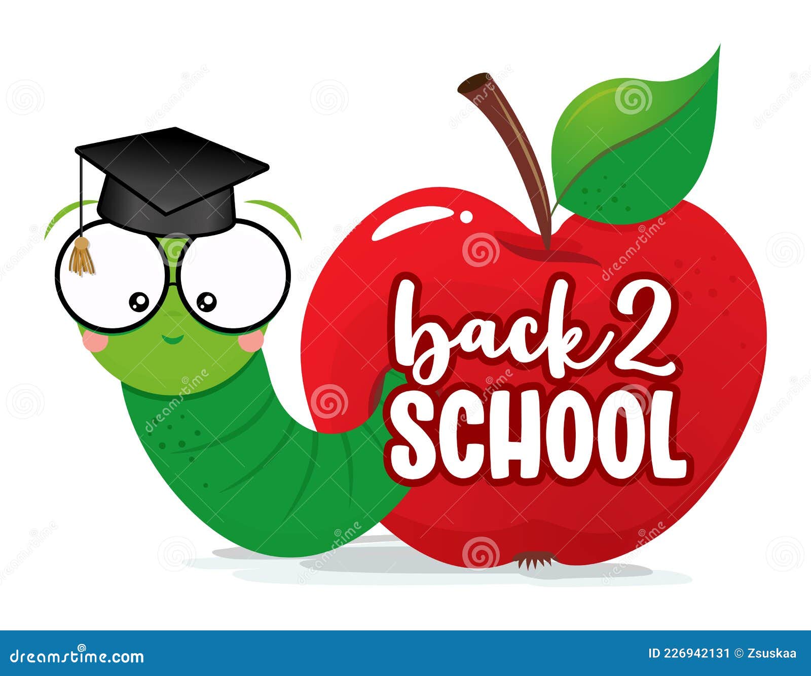 Back To School. Smart Worm, Studens, in Red Apple Wit Graduate Cap ...