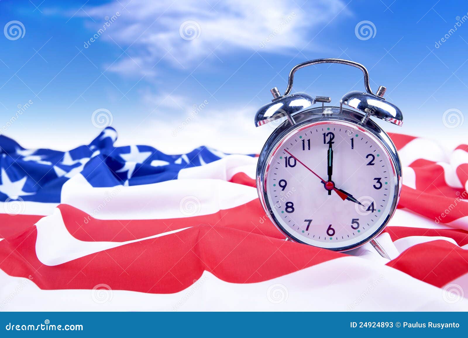 Alarm Clock with American Flag Stock Image - Image of celebration, flag ...