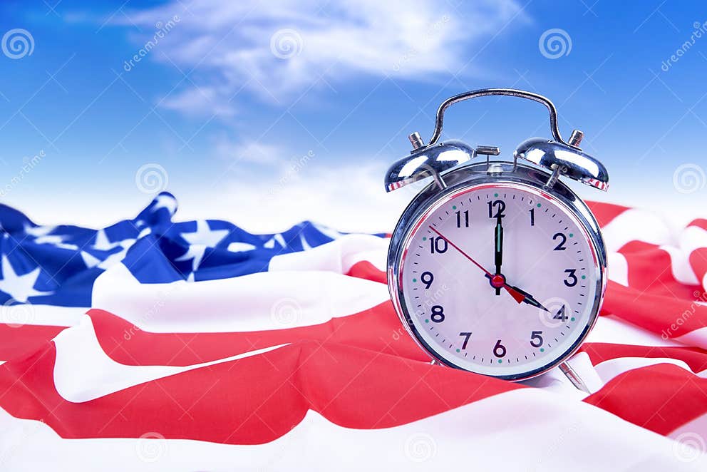Alarm Clock with American Flag Stock Image - Image of celebration, flag ...