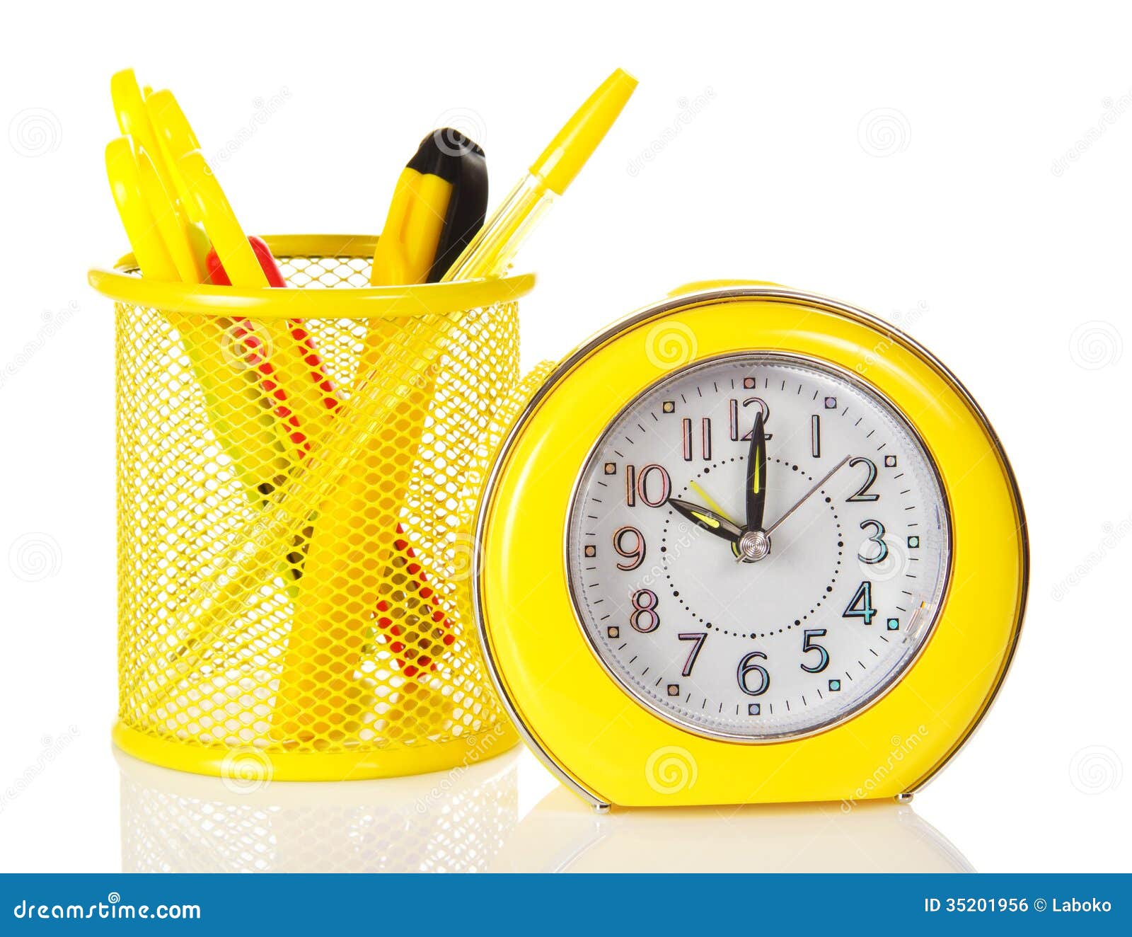 Alarm Clock, Ballpoint Pen in Support Stock Photo - Image of colorful ...