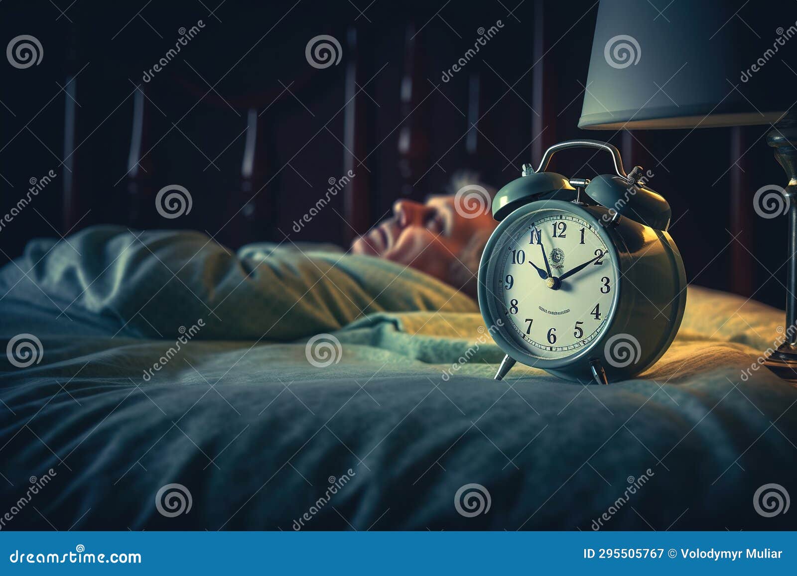 Alarm Clock by the Bed Where a Tired Elderly Man Sleeps, AI Generation ...