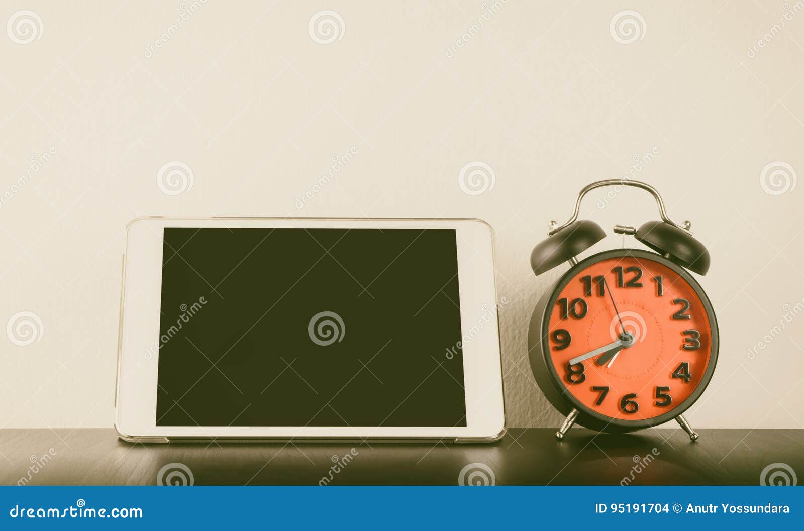 Alarm Clock with Blank Tablet Screen Stock Photo - Image of alarm ...