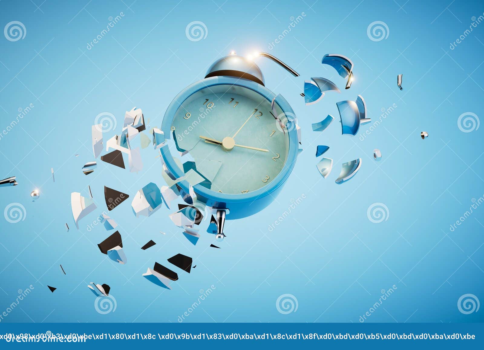 Alarm Clock Breaking into Pieces on a Blue Background. 3D Render Stock ...