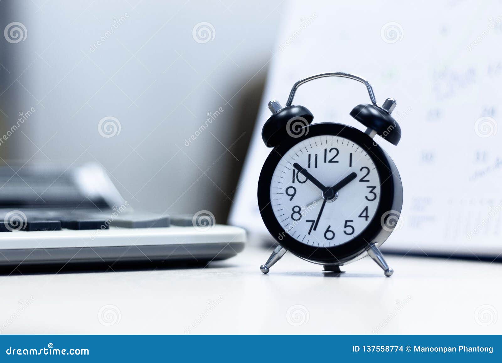 Alarm Clock and Calendar with Calculating Stock Photo - Image of clock ...