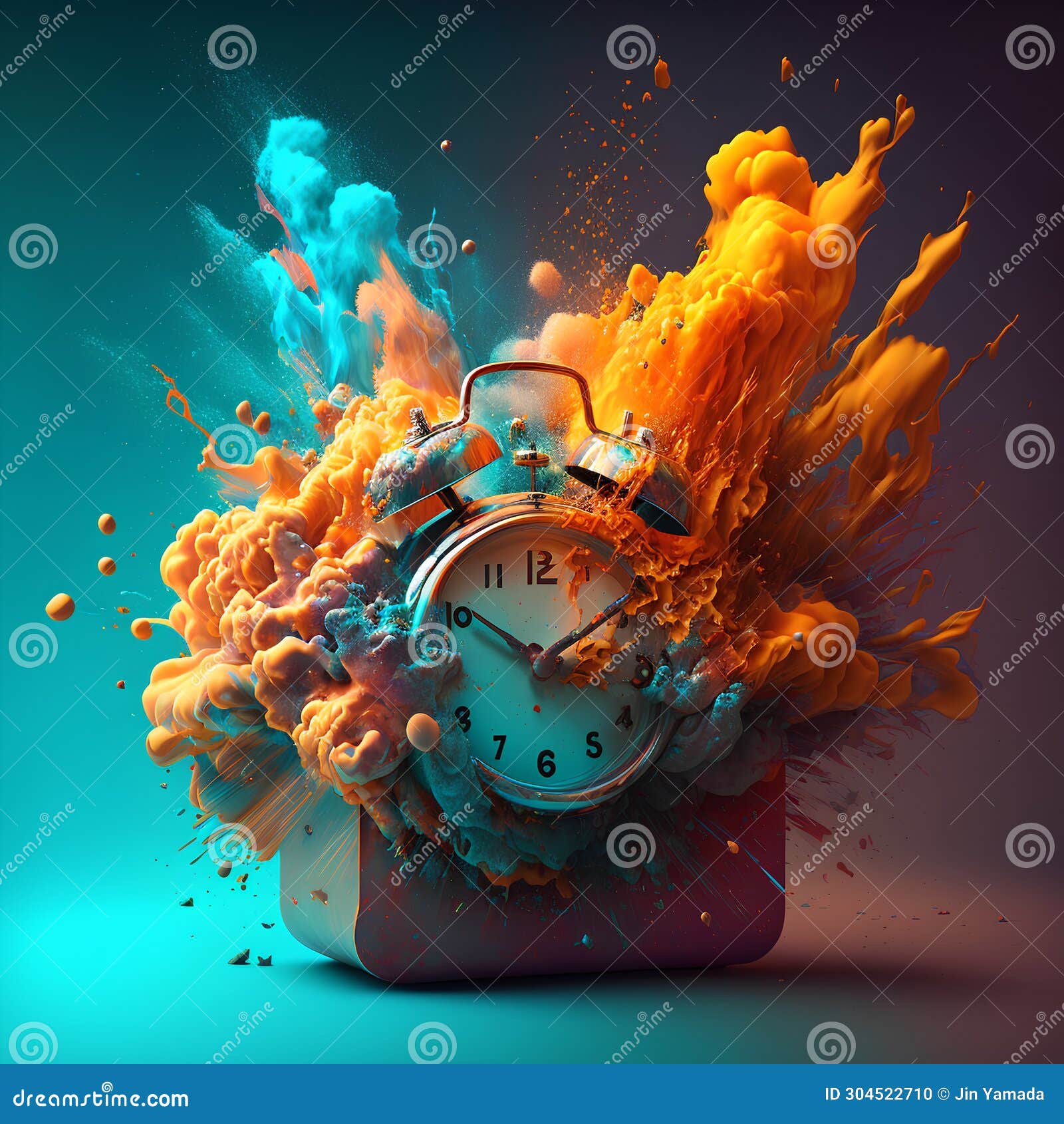 Alarm Clock in Colorful Paint Explosion. Time Concept Stock ...