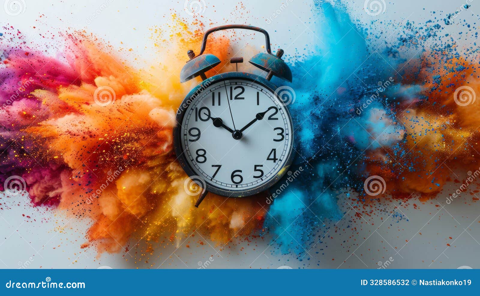 Alarm Clock with Colorful Powder Explosion, Creative Time Concept Stock ...