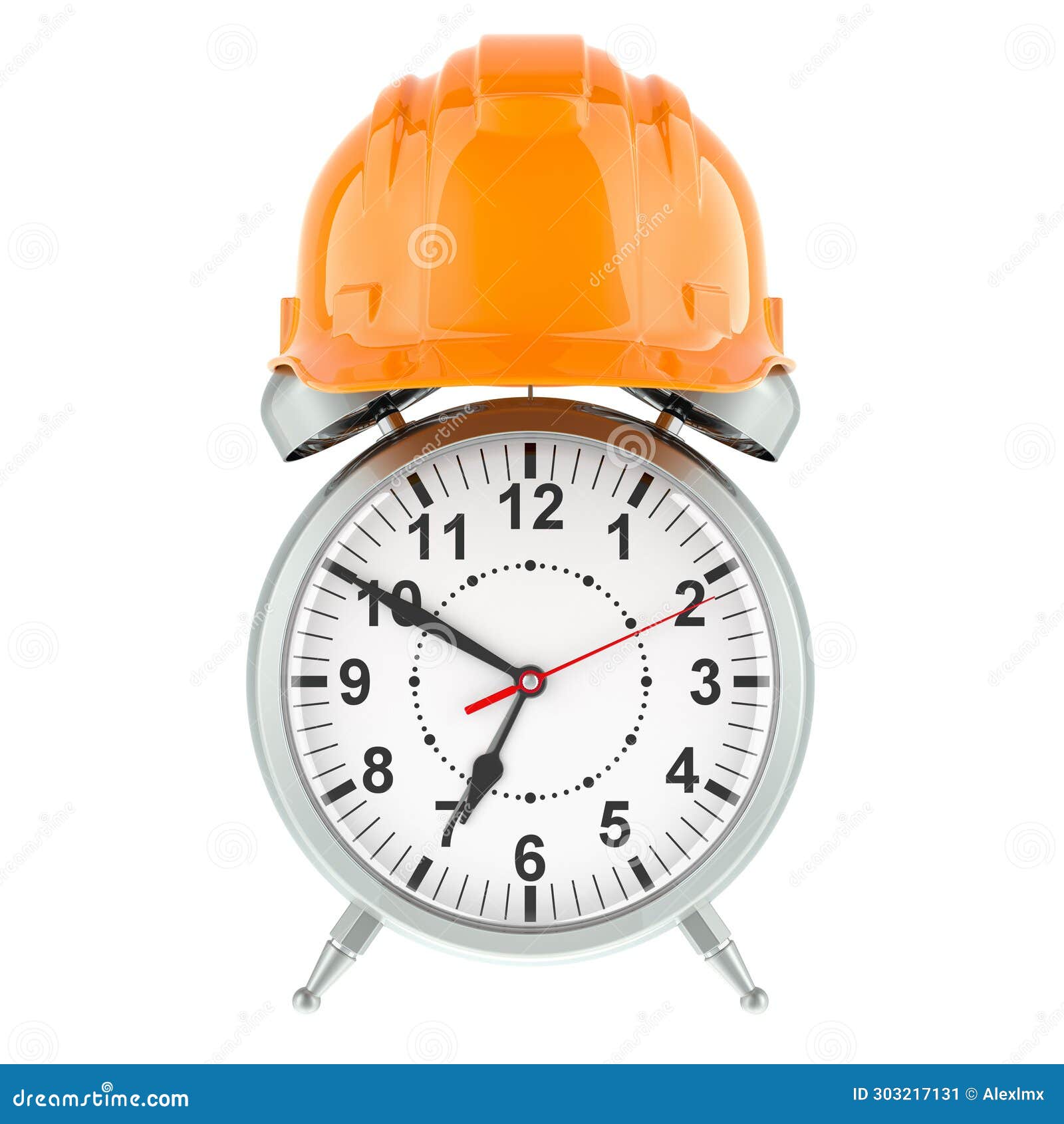 Alarm Clock with Construction Orange Hard Hat, 3D Rendering Stock ...